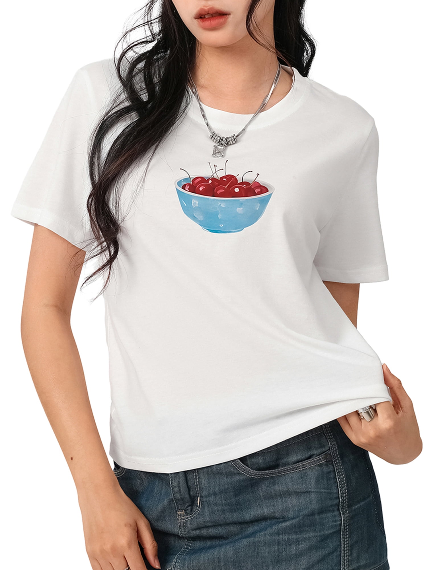 Caitzr Womens Y2k Crop Tops Fairy Grunge Short Sleeve Crew Neck Slim