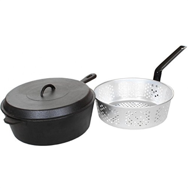 Cajun Classic 6-Quart Seasoned Cast Iron Chicken Fryer With Basket ...