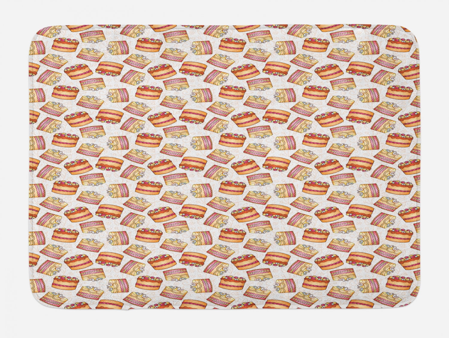 Cake Bath Mat, Colorful Wedding Inspired Composition with Sweets Birds ...
