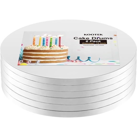 Cake Boards Drums 12 Inch Round, 1/2" Thick Decorating Supplies White 6 ...