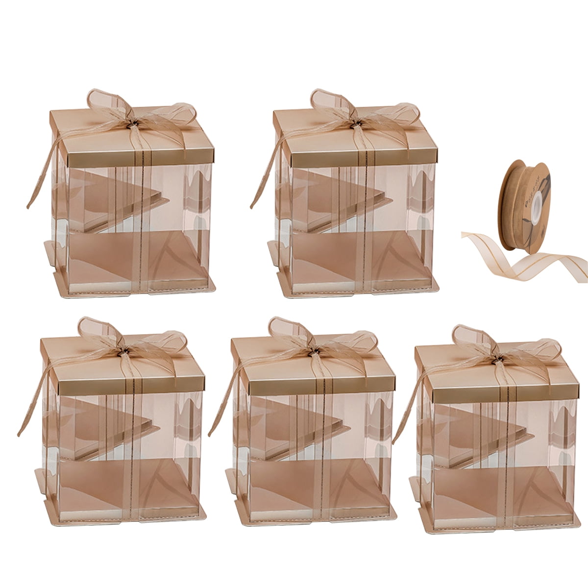 Cake Box, 5Pcs 8×8×9Inch Clear Cake Boxes with Ribbon, 8 Inch Cake Box ...