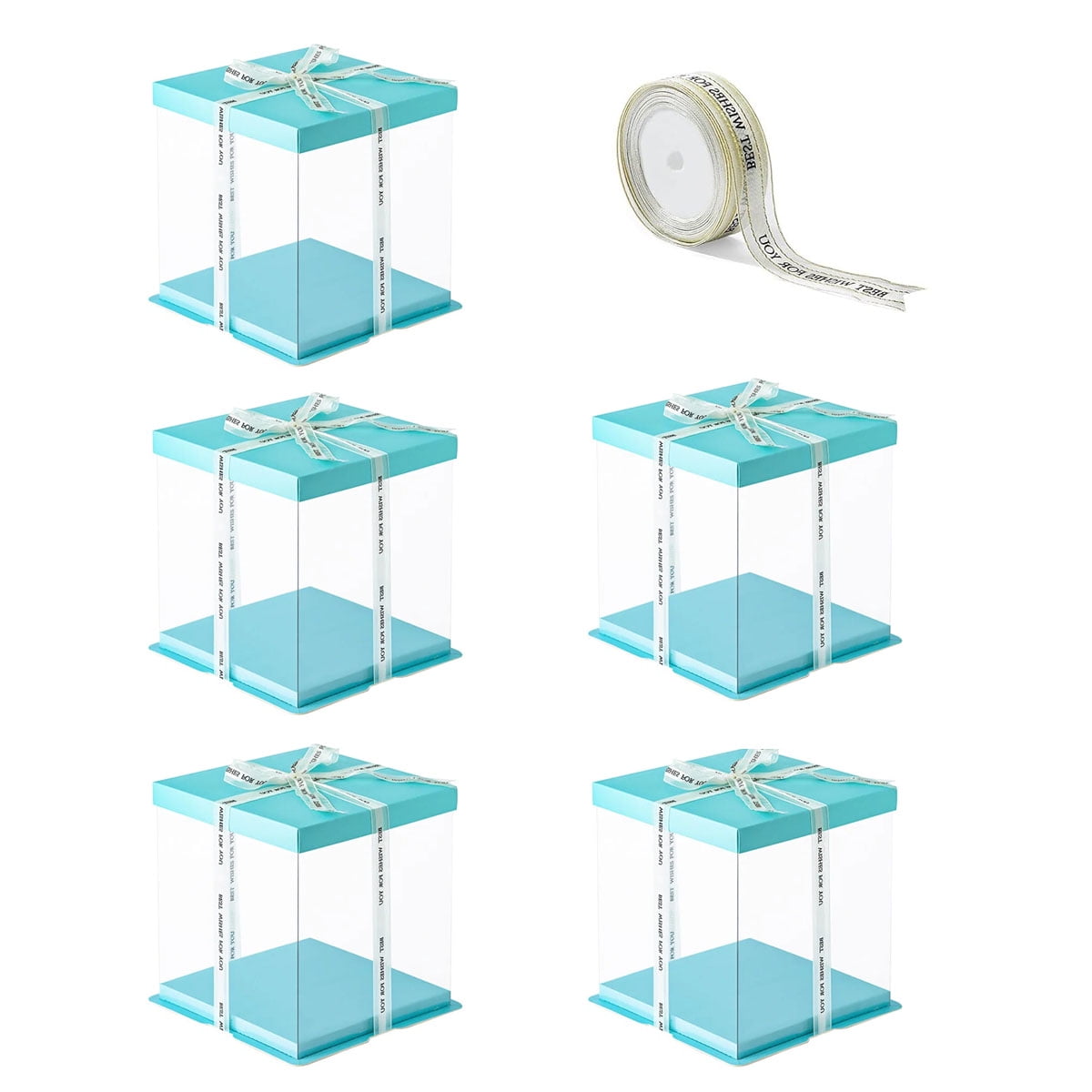 Cake Box, 5Pcs 8×8×9Inch Clear Cake Boxes with Ribbon, 8 Inch Cake Box ...