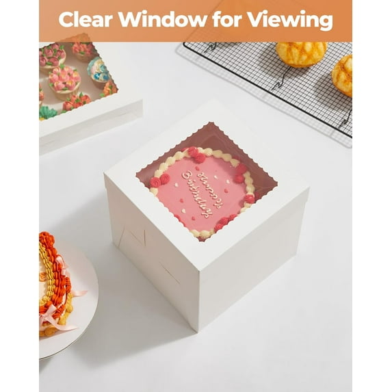 Cake Box with Board Drum, 10x10x10 Inches Tall Bakery Box with Window ...