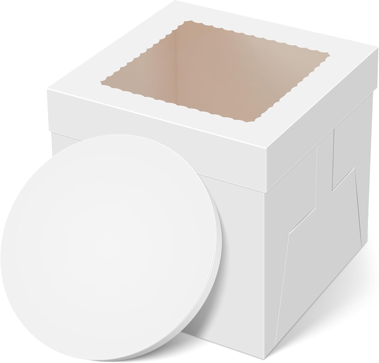 Cake Box with Board Drum, 10x10x10 Inches Tall Bakery Box with Window ...