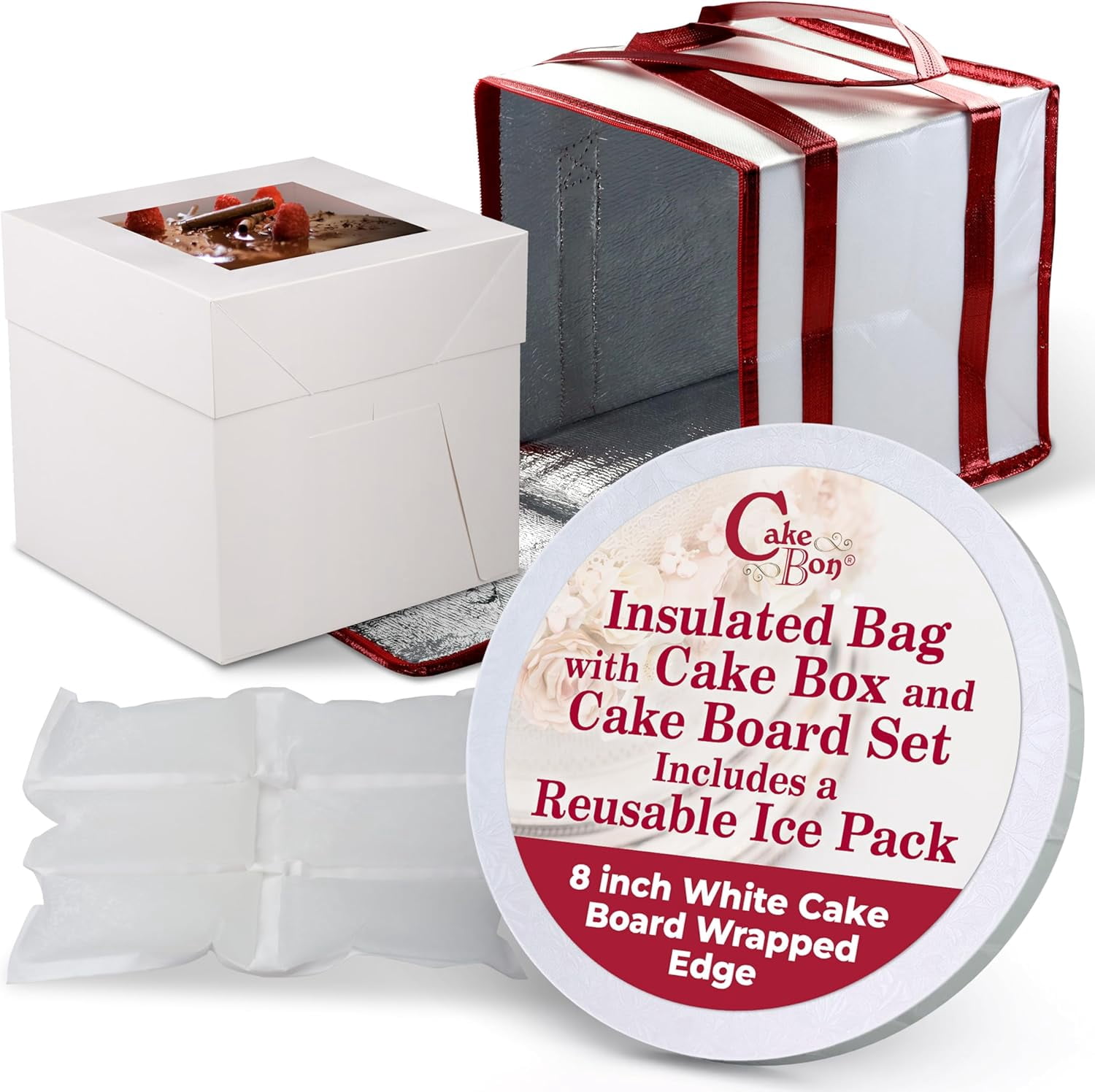 Cake Box and Boards, 8-Inch Round White Wrapped Edges 1/2- Inch Thick ...