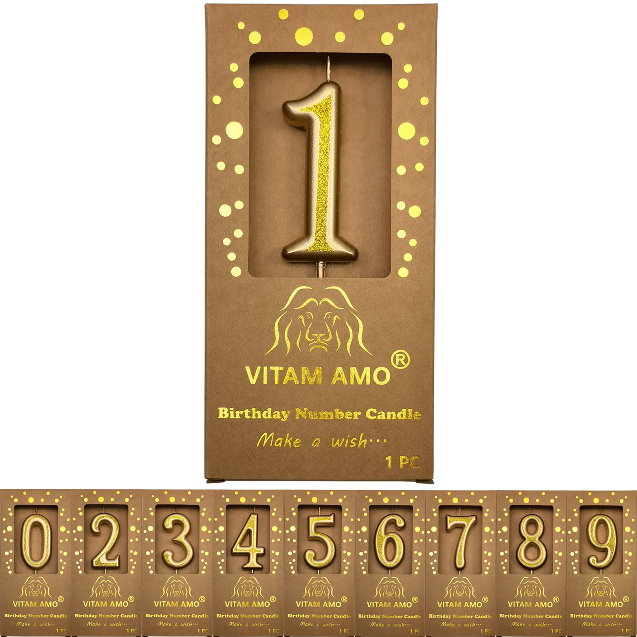 VITAM AMO Vintage Style Glitter Gold Large Number 1 Birthday Candle for ...