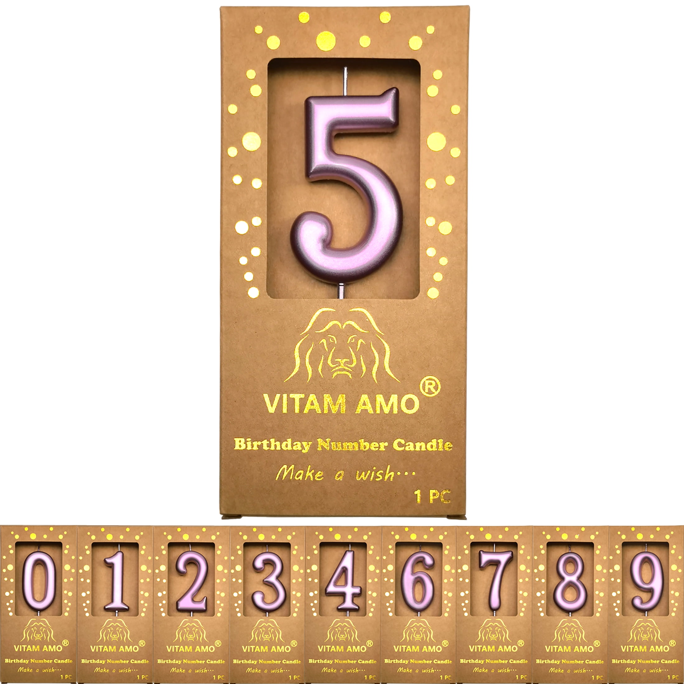 VITAM AMO Vintage Style Lavender Large Size Number 5 Cake Candles for ...