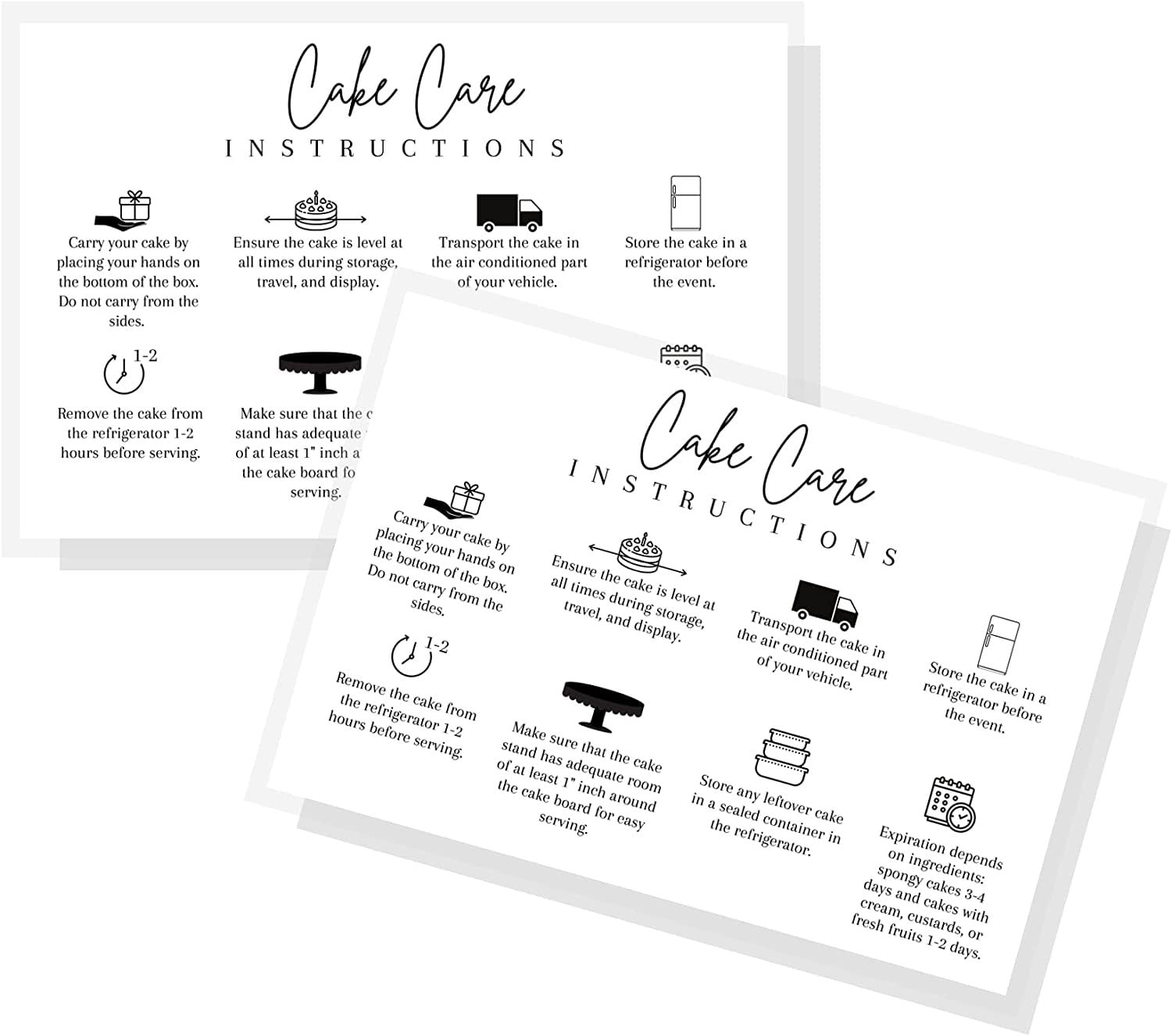 Cake Care Instruction Card 30 Pack of Postcards How to Properly Carry ...