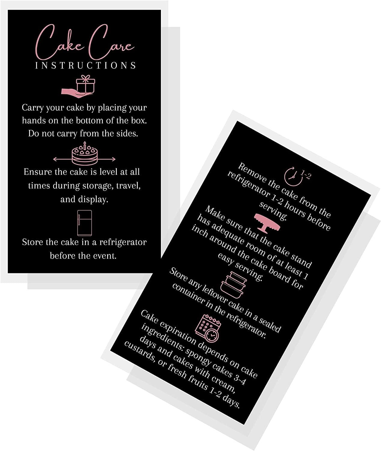 Cake Care Instruction Card 50 Pack How to Properly Carry and Store Your ...