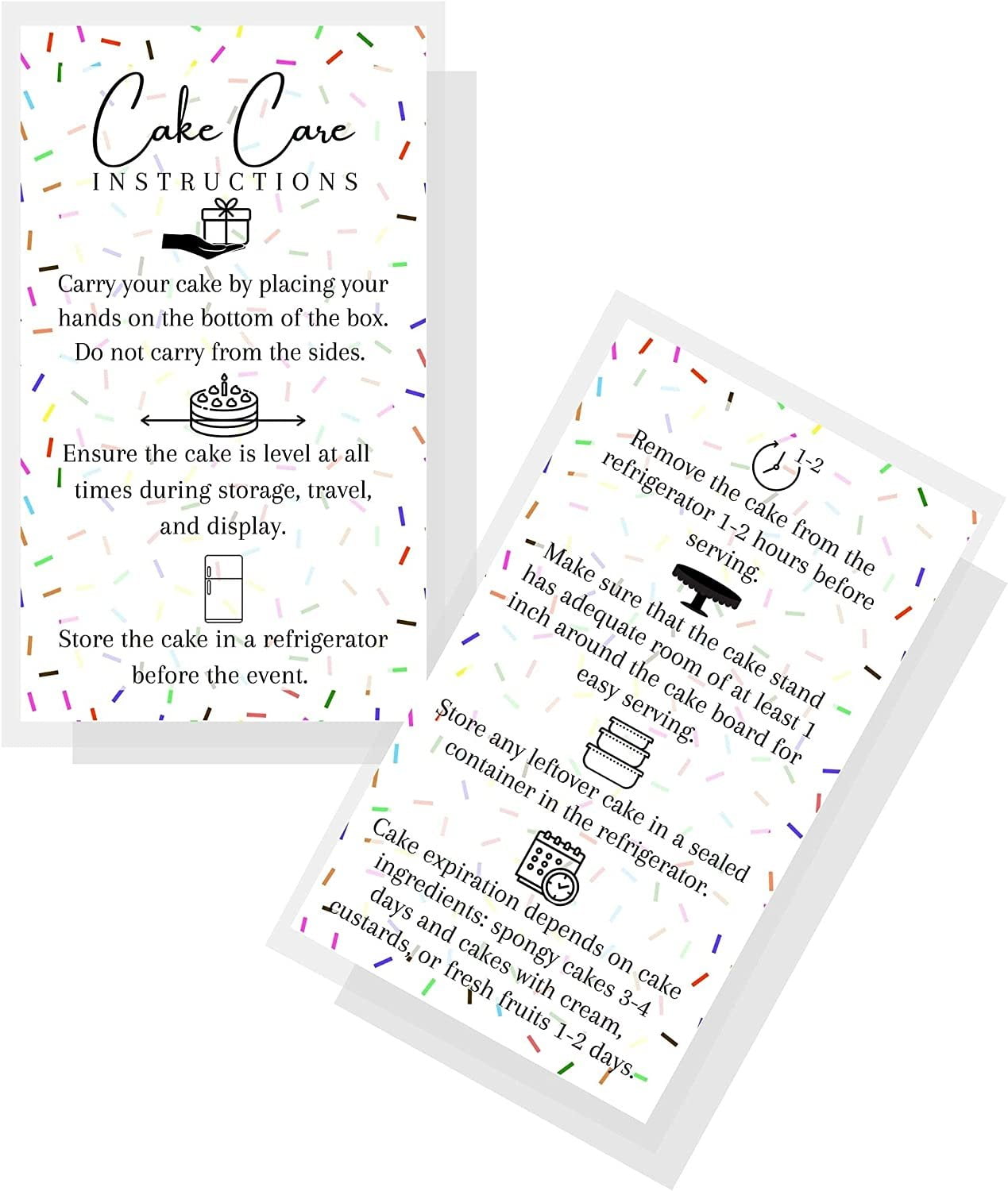 Cake Care Instruction Card 50 Pack How to Properly Carry and Store Your ...