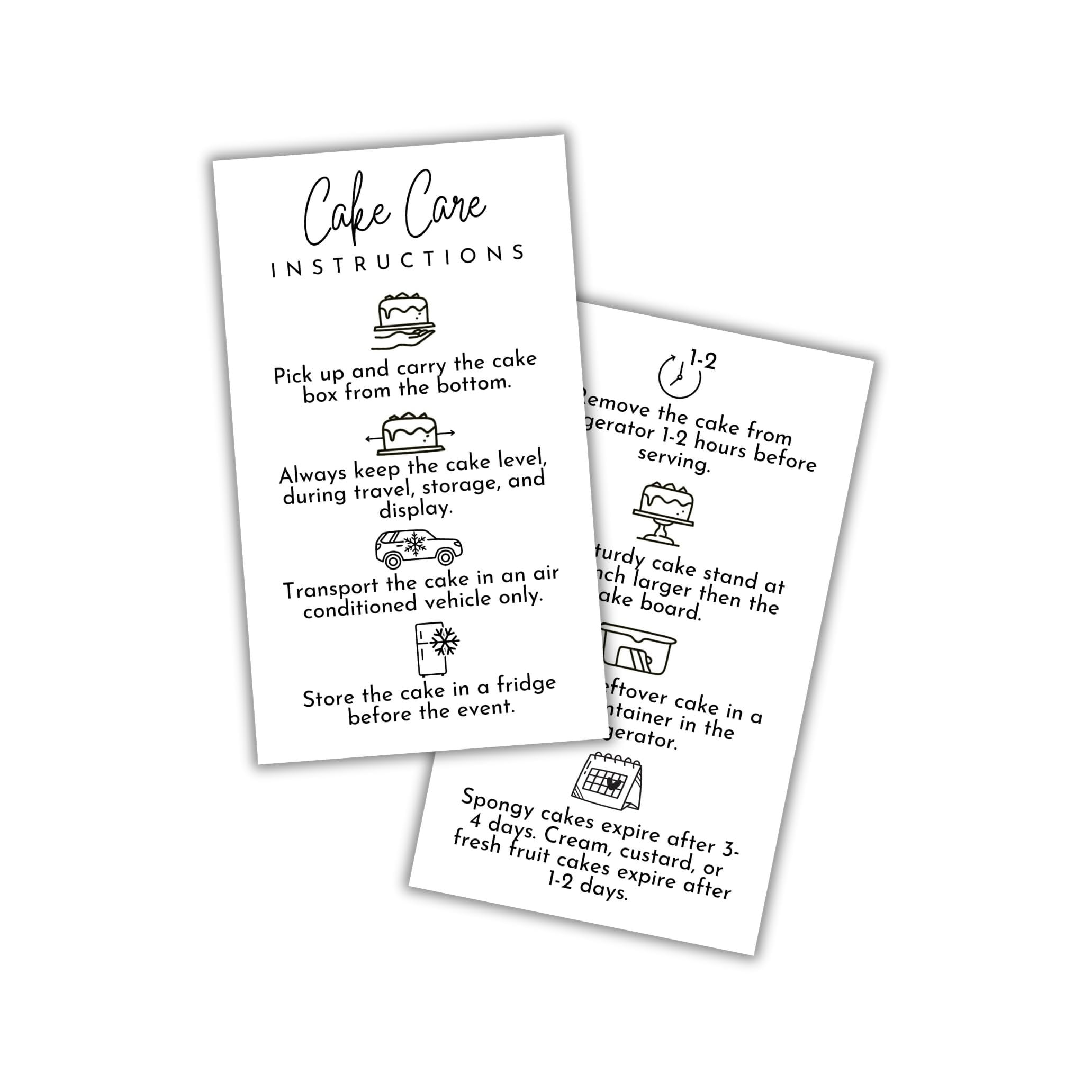 Cake Care Instruction Cards Cutting Guide 50pk 2x3.5 Storage Baking ...