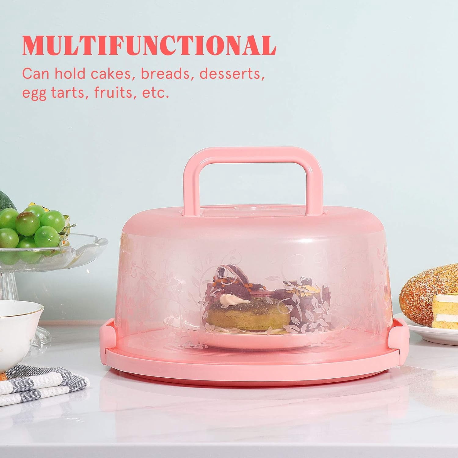 Cake Carrier, Cake Keeper with Cover, Plastic Round Cake Carrier Holder ...