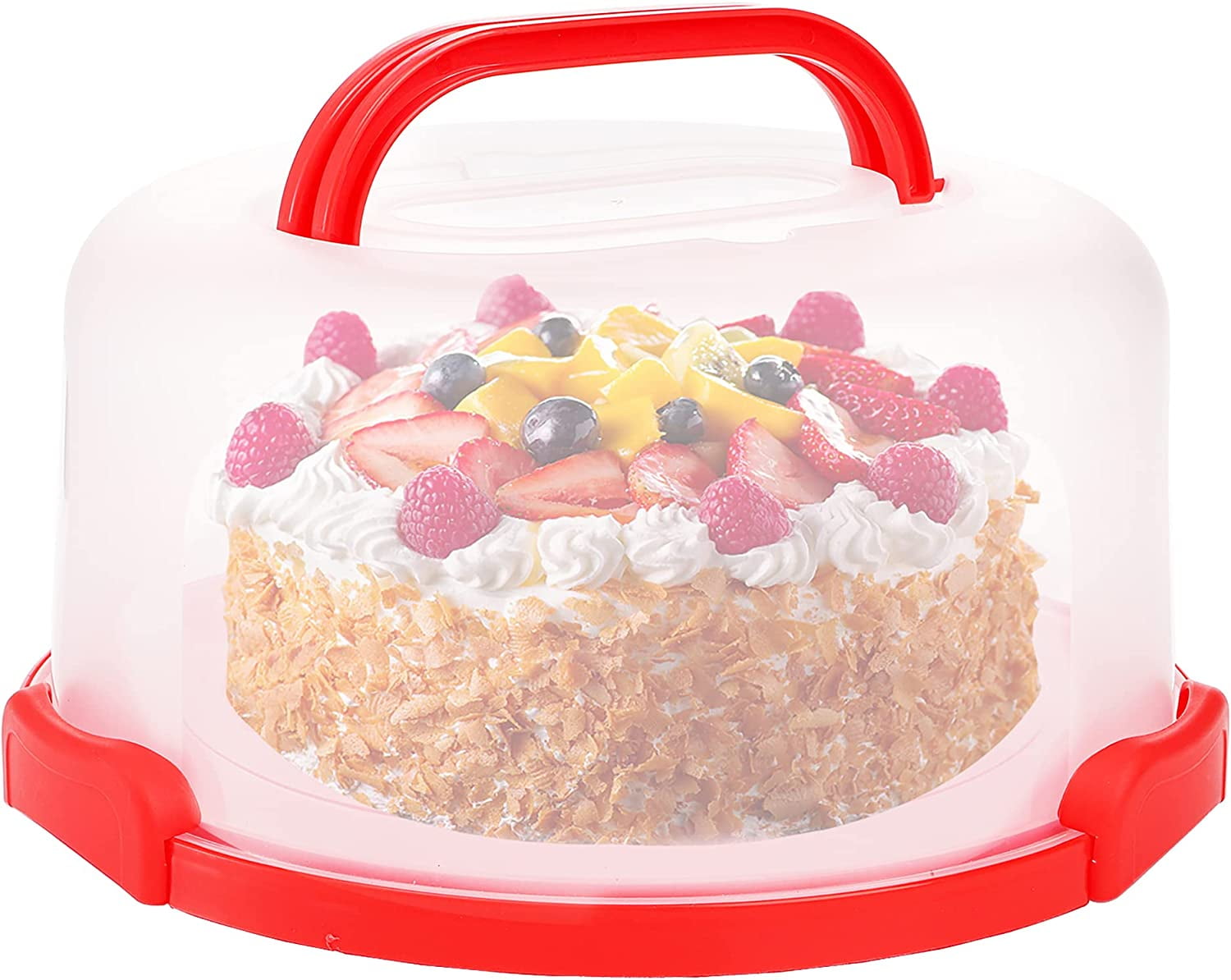 Cake Carrier with Collapsible Handle - Plastic Red Cake Container and ...