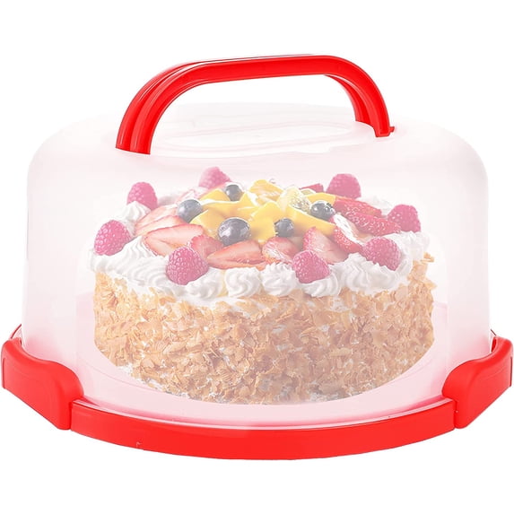 Cake Carrier with Collapsible Handle - Plastic Red Cake Container and ...