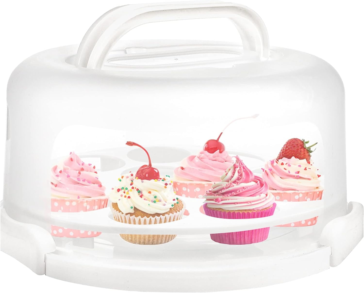Cake Carrier with Collapsible Handle - White Cake Container and Holder ...