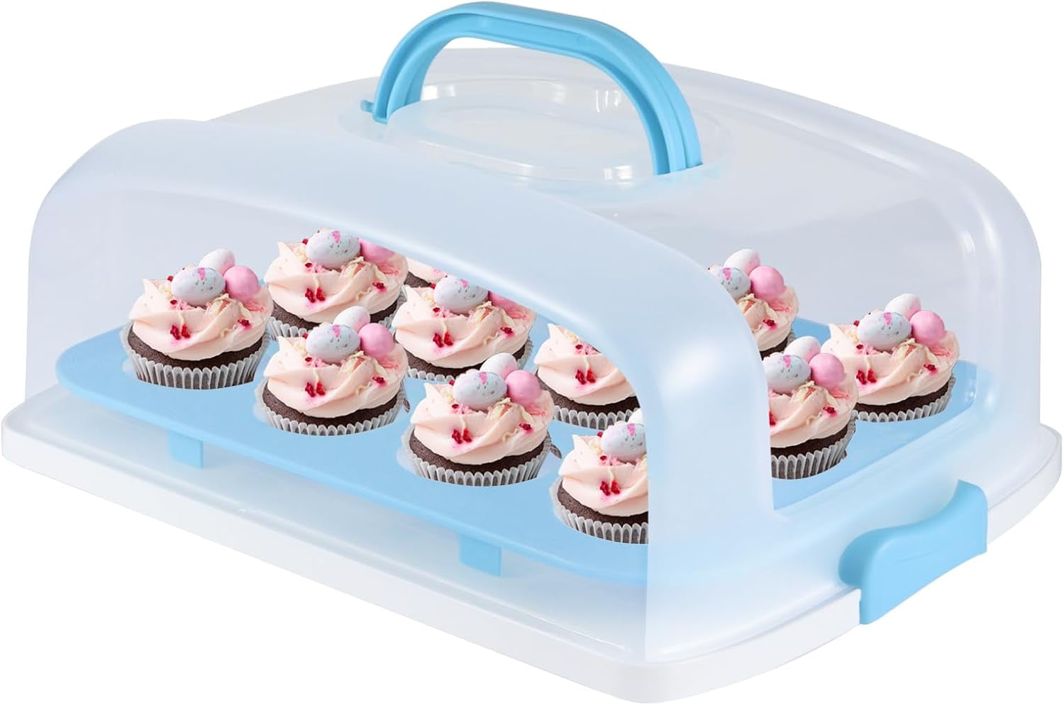 Cake Carrier with Lid, Blue Cake Holder Cupcake Container for 12 ...