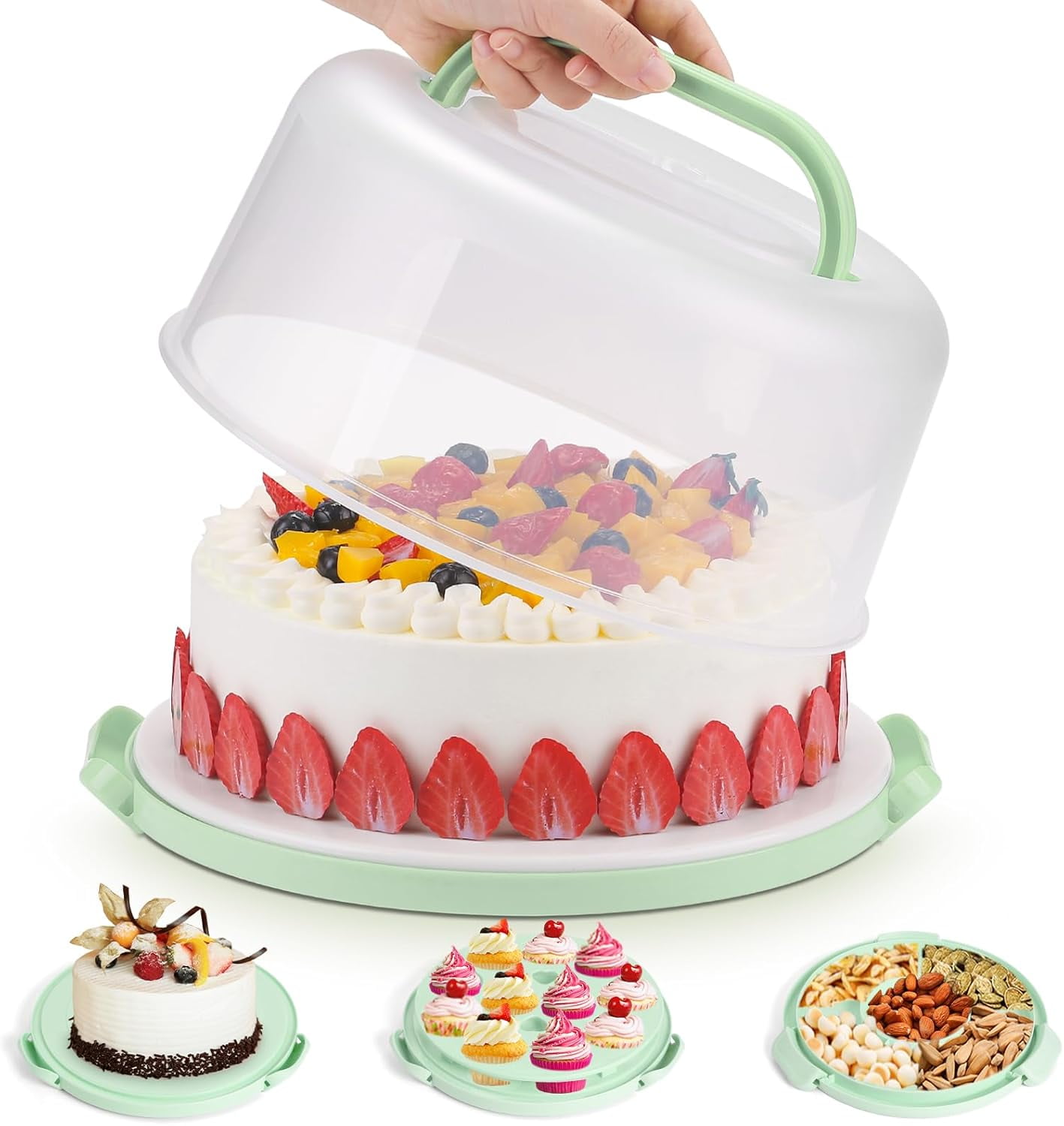 Cake Carrier with Lid and Handle, Cake Stand Cupcake Containers for 10 ...