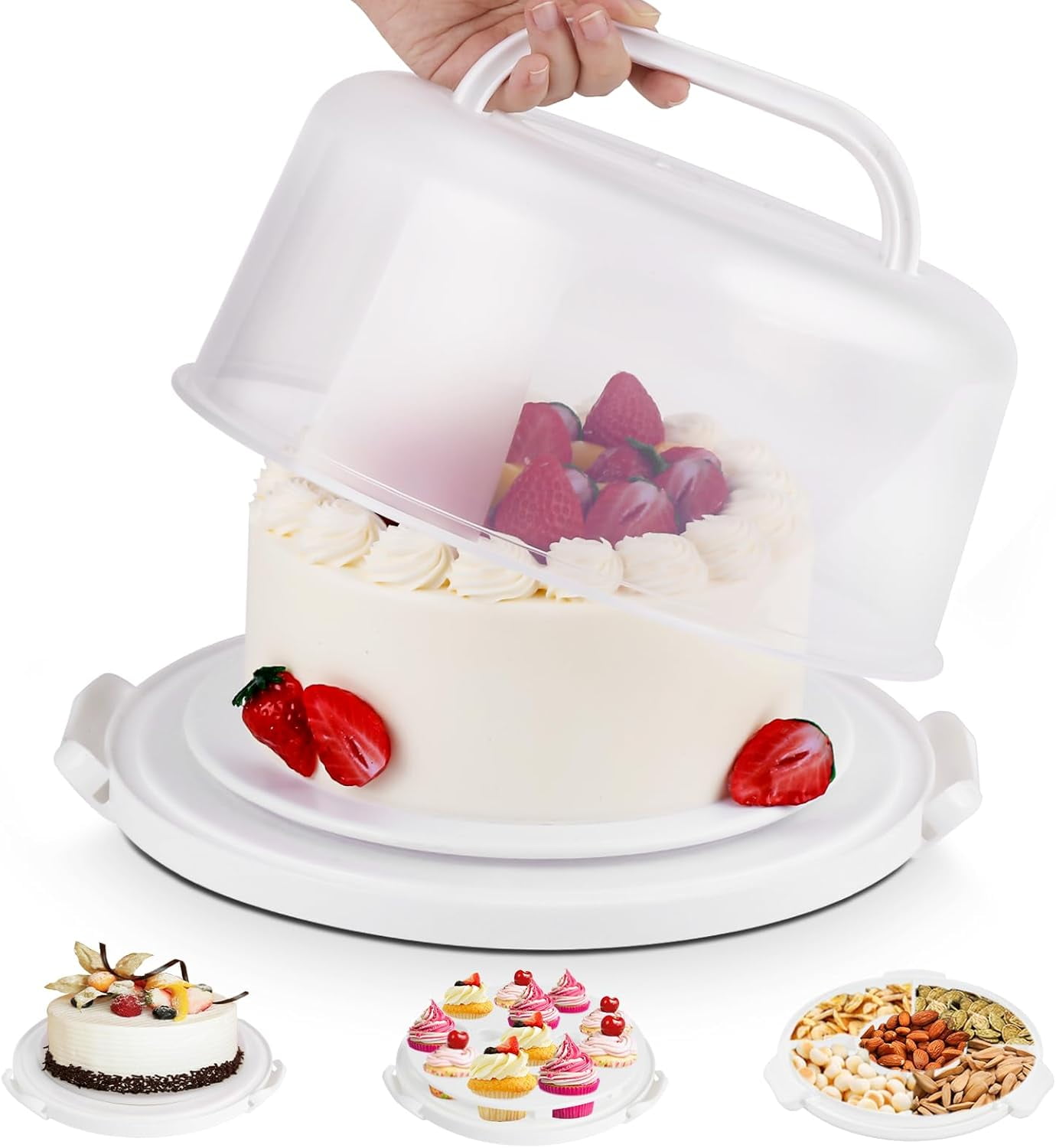 Cake Carrier with Lid and Handle, Multipurpose Cake Stand Fits 10 inch ...