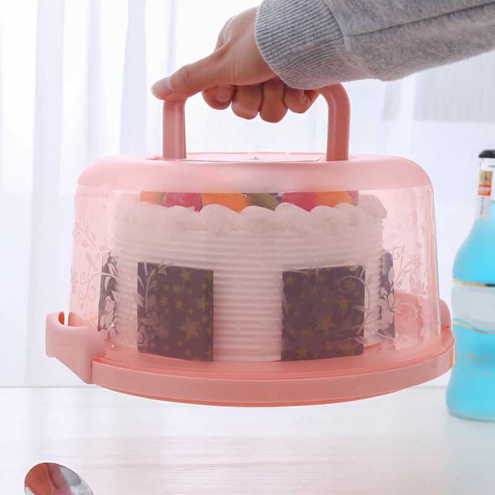 Cake Carrier, Portable Round Cupcake Serving Tray Stand Box with Two ...