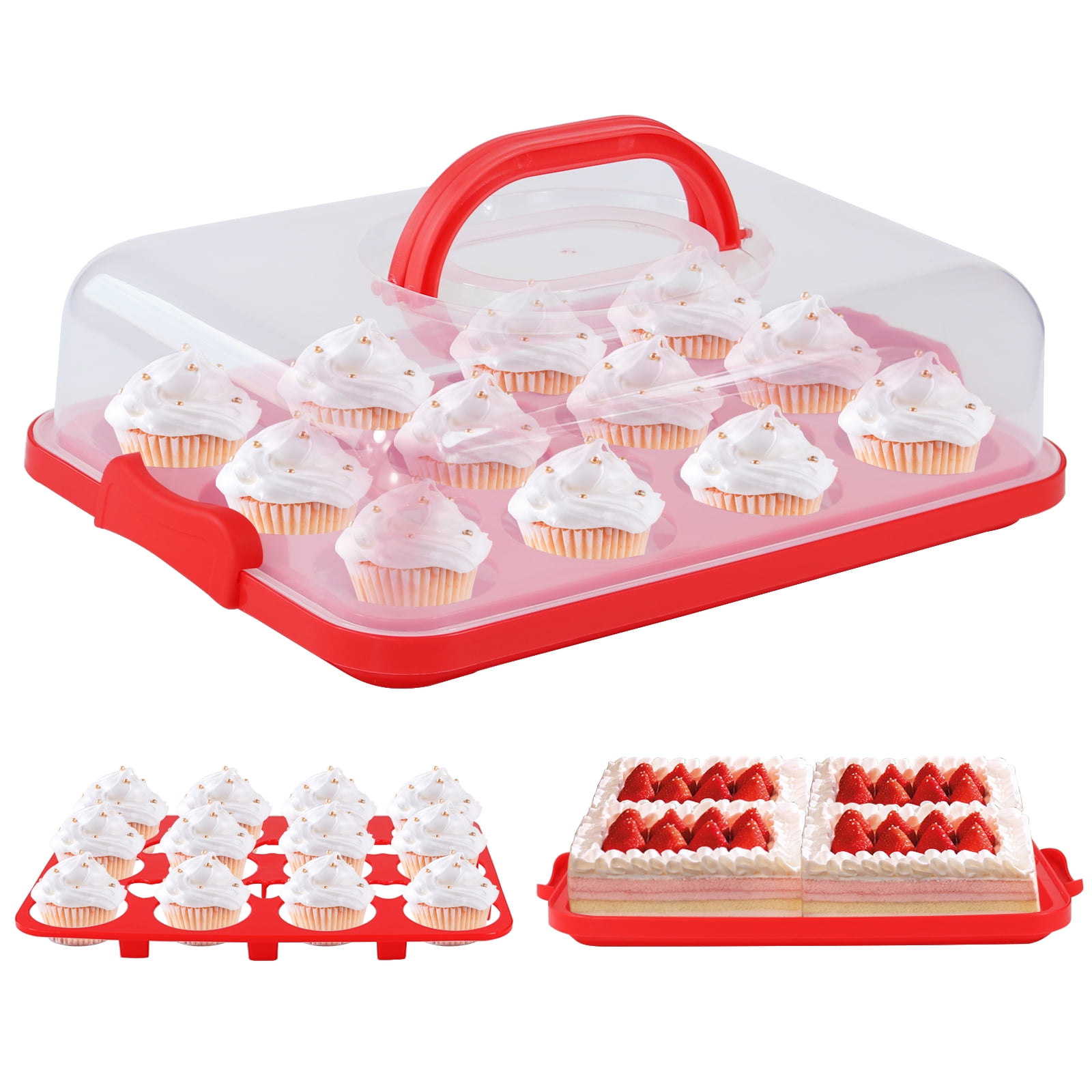 Cake Carrier with Lid, Cake Holder Cupcake Container for 12 Cupcakes 2 ...