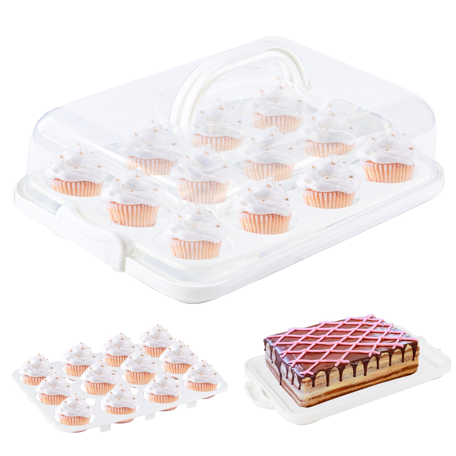 Cake Carrier with Lid, Cake Holder Cupcake Container for 12 Cupcakes 2 ...