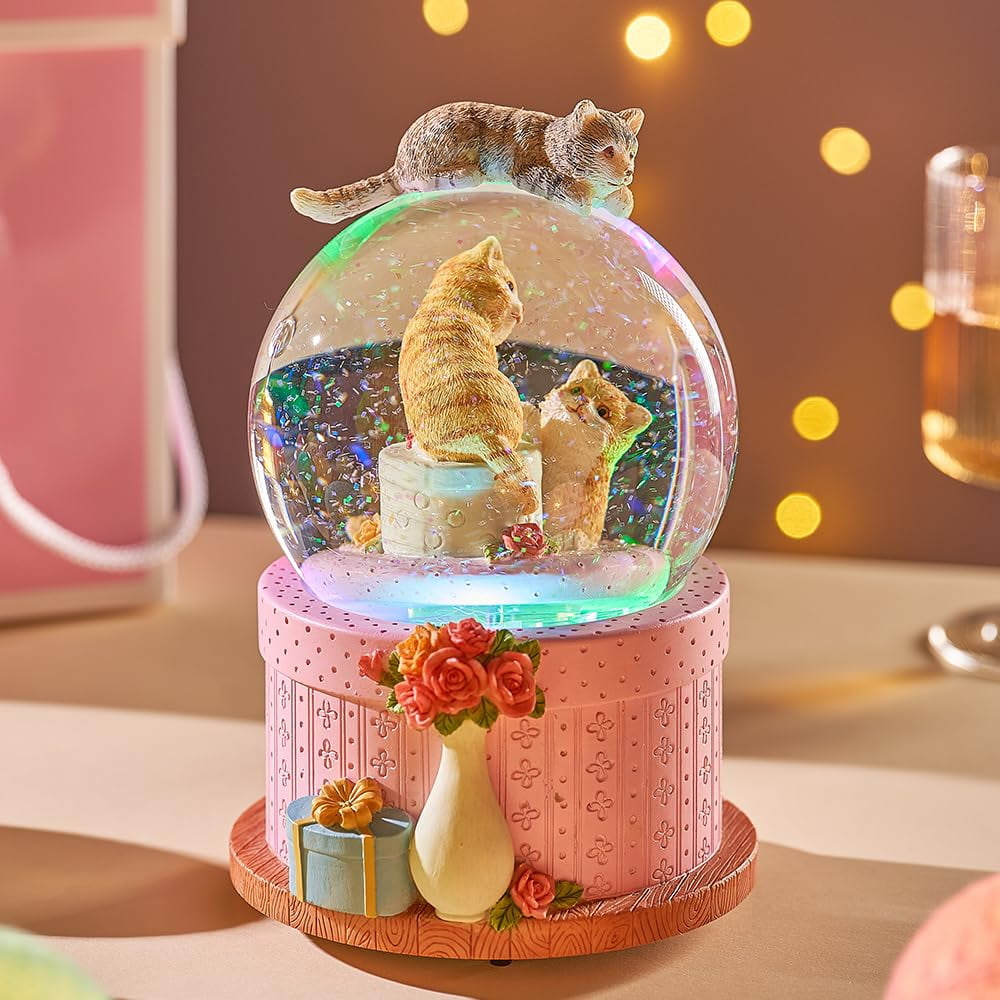 Cake Cat Music Box Flower Basket Snow Globe Decoration - Walmart.com