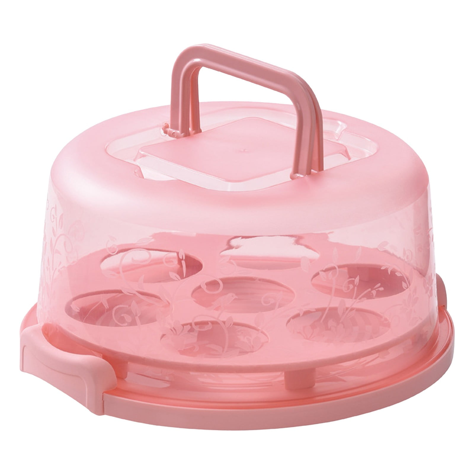 Cake Container Plastic Cover Lid Cake Cupcake Holder Portable Round Two ...