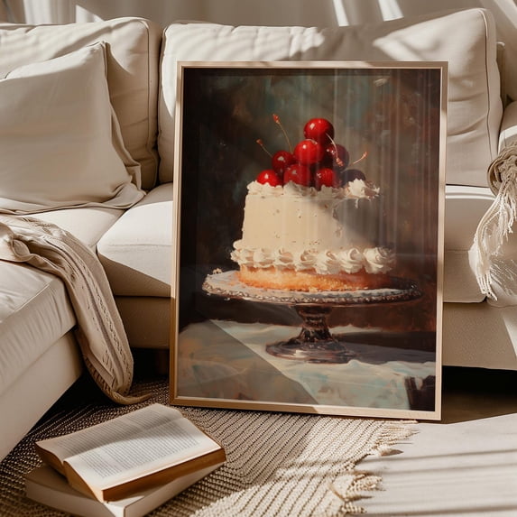 Cake Cream & Cherries Baroque Still Life Dessert Art Vintage Kitchen ...