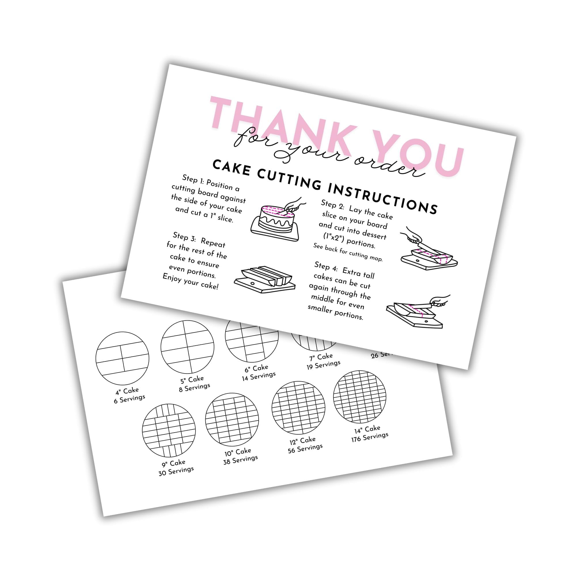 Cake Cutting Guide Instruction Care Cards 30pk 4x6 Round 2x1 Dessert ...