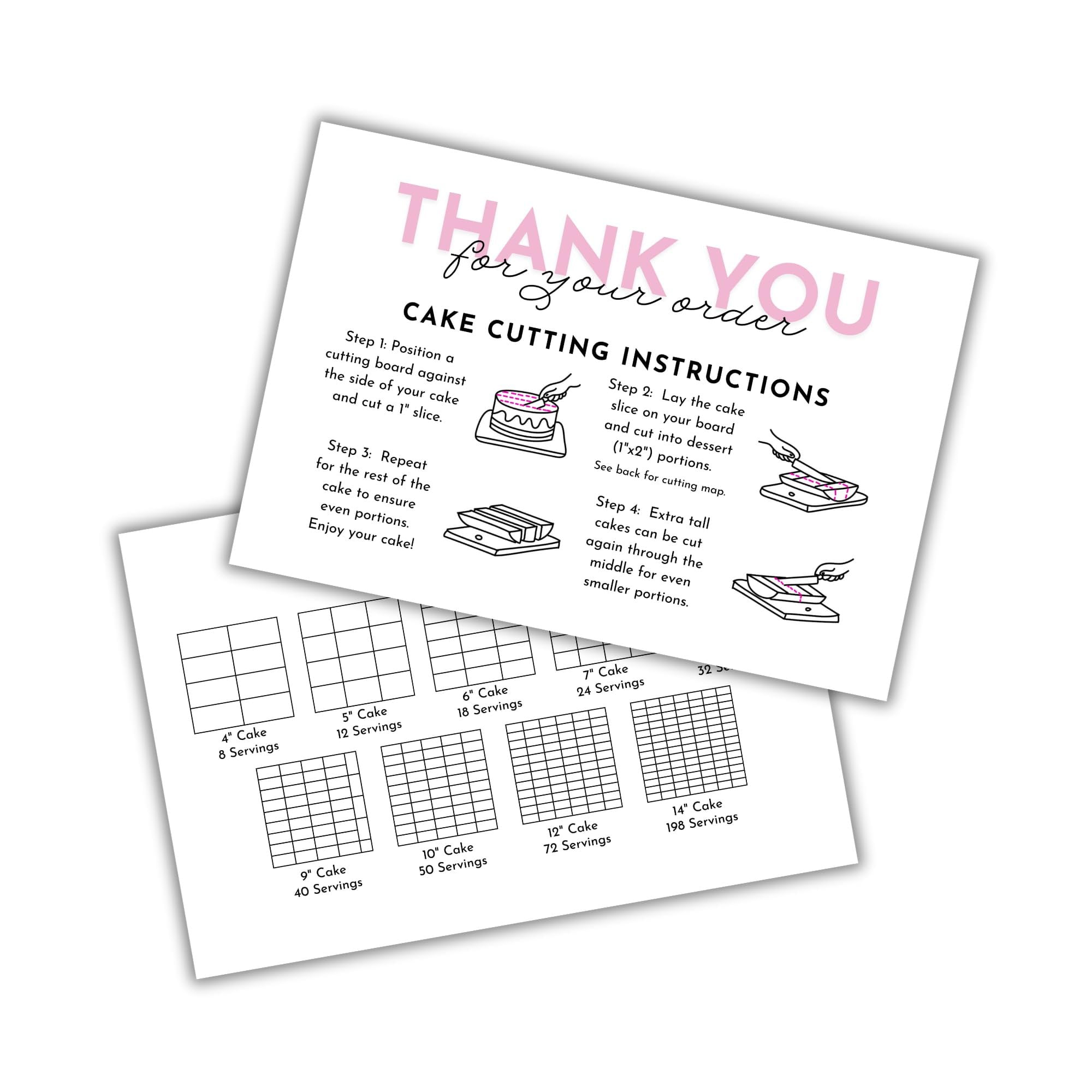 Cake Cutting Guide Instruction Care Cards 30pk 4x6 Square 2x1 Dessert ...