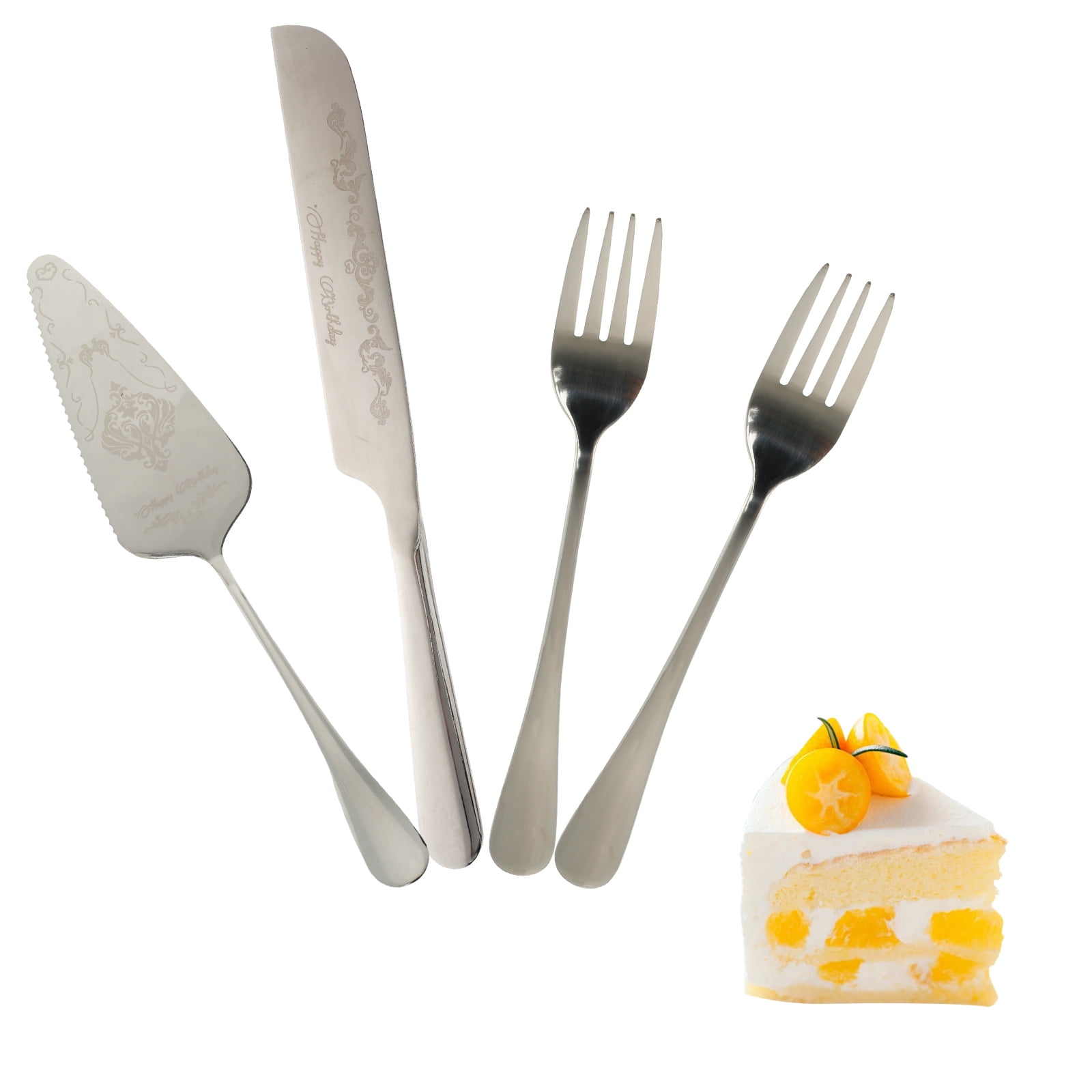 Cake Cutting Set Stainless Steel Cake Spatula Fork Knife Elegant ...