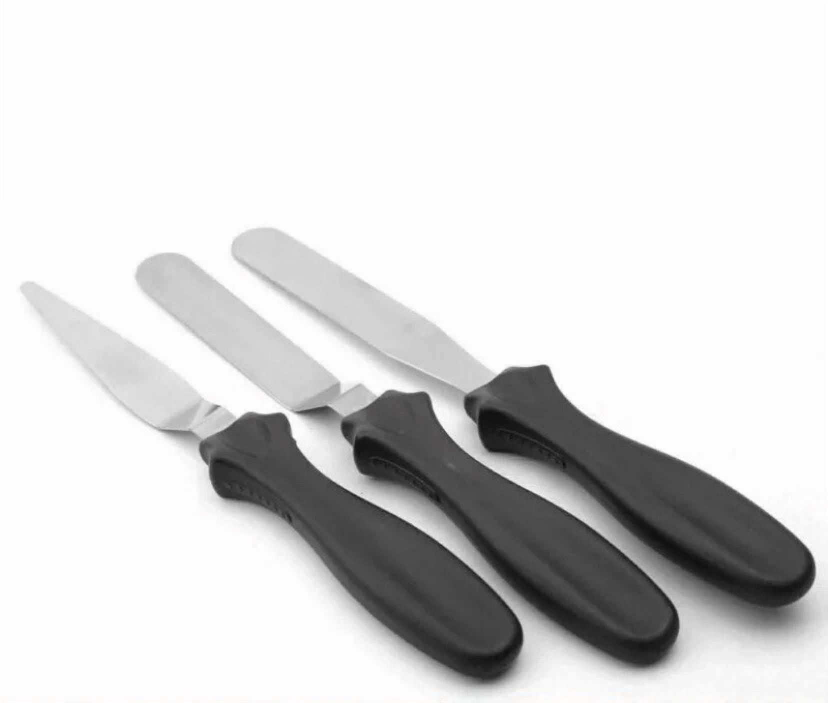 Cake Decorating 3 Piece Spatula Set Black Handle & Stainless Steel ...