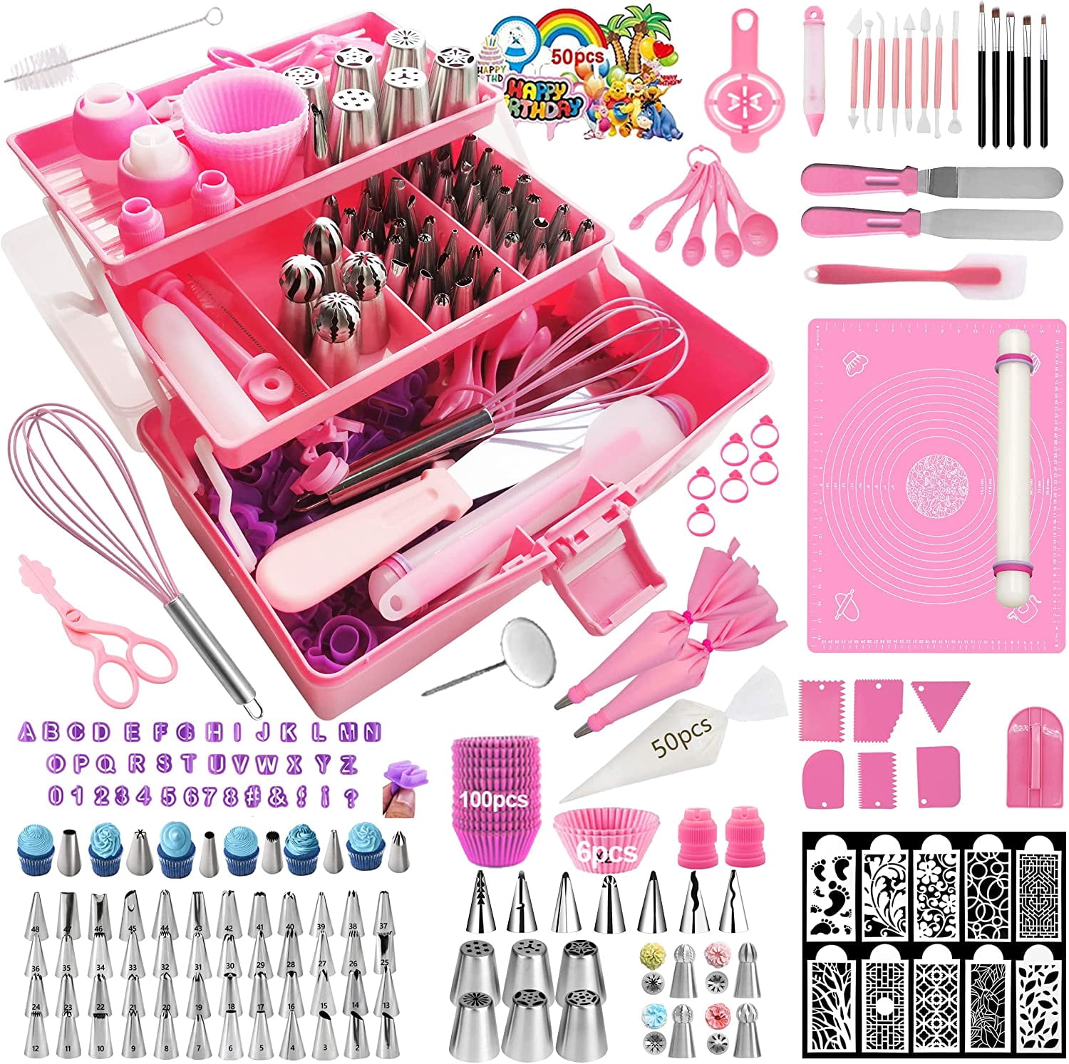 Cake Decorating Box Set, 376PCS Cake Decorating Stencils Kit 3 Layer ...