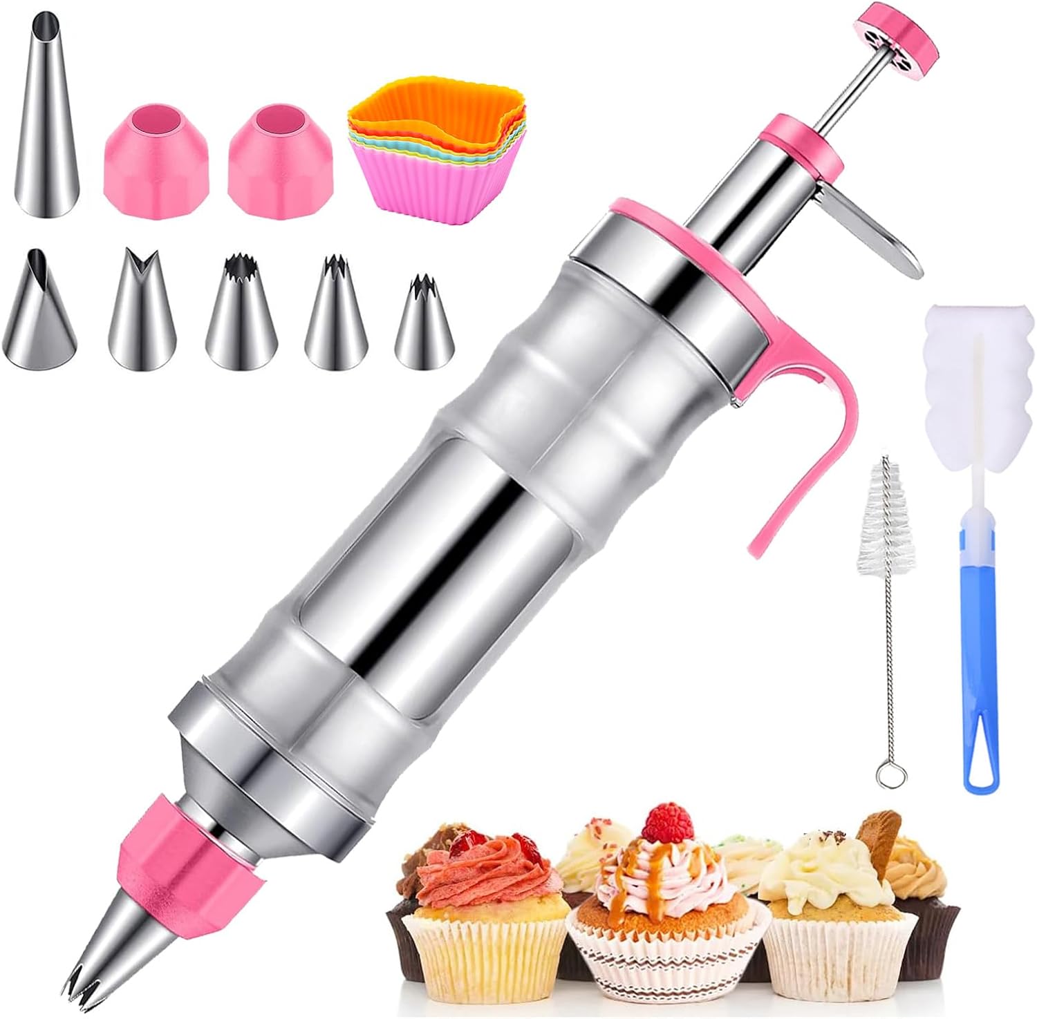 Cake Decorating Kit with 6 Stainless Icing Nozzles, Piping & Tips Set ...