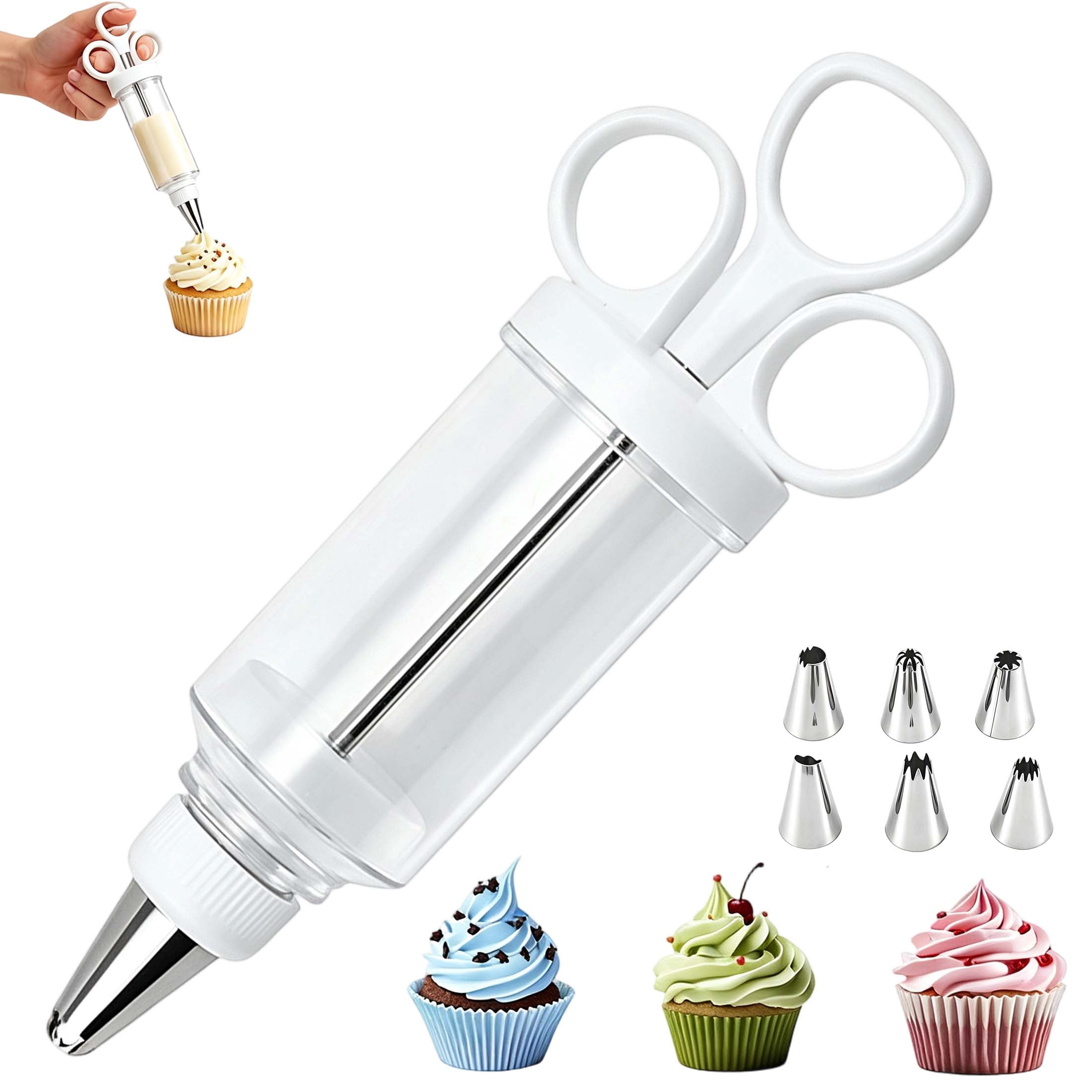 Cake Decorating Kit, 6 Stainless Steel Tips Clear Barrel One-Hand ...