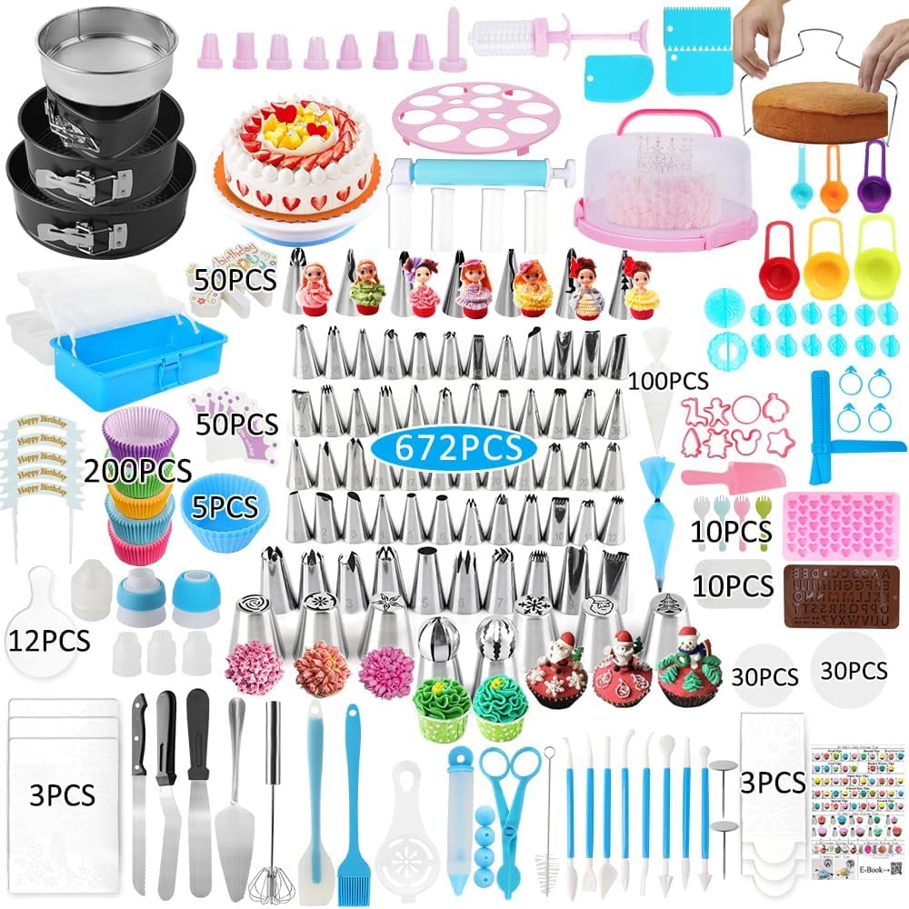 Cake Decorating Kit, 672 count Cake Decorating Supplies With Cake ...