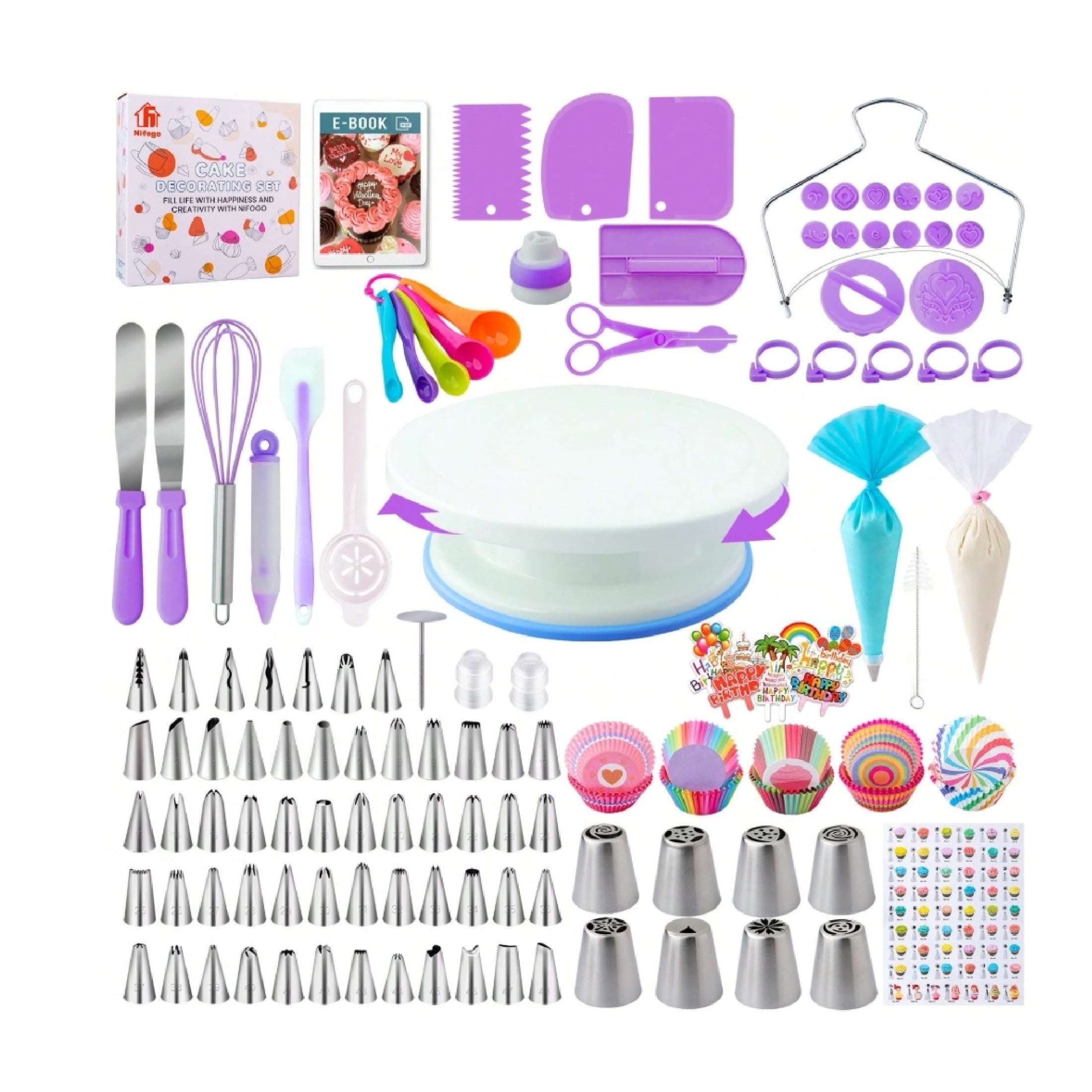 Cake Decorating Kit + Baking Supplies - Cake Turntable, Pastry Piping ...