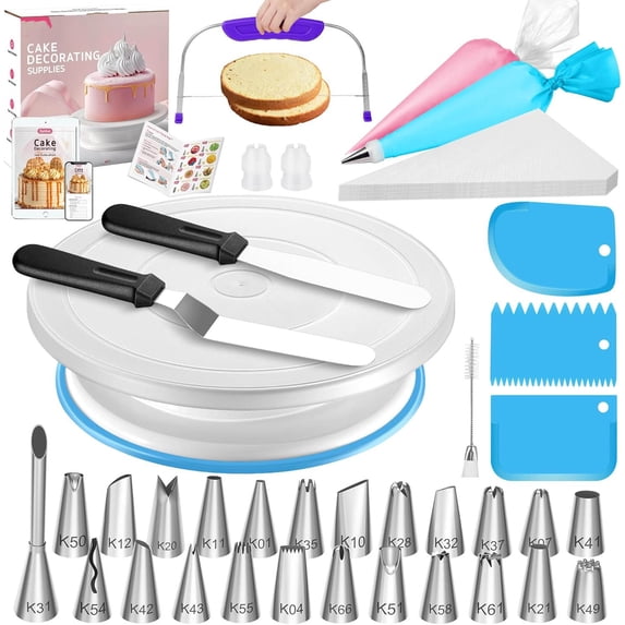 Cake Decorating Kit with Cake Stand Turntable, Piping Bags, Piping Tips ...