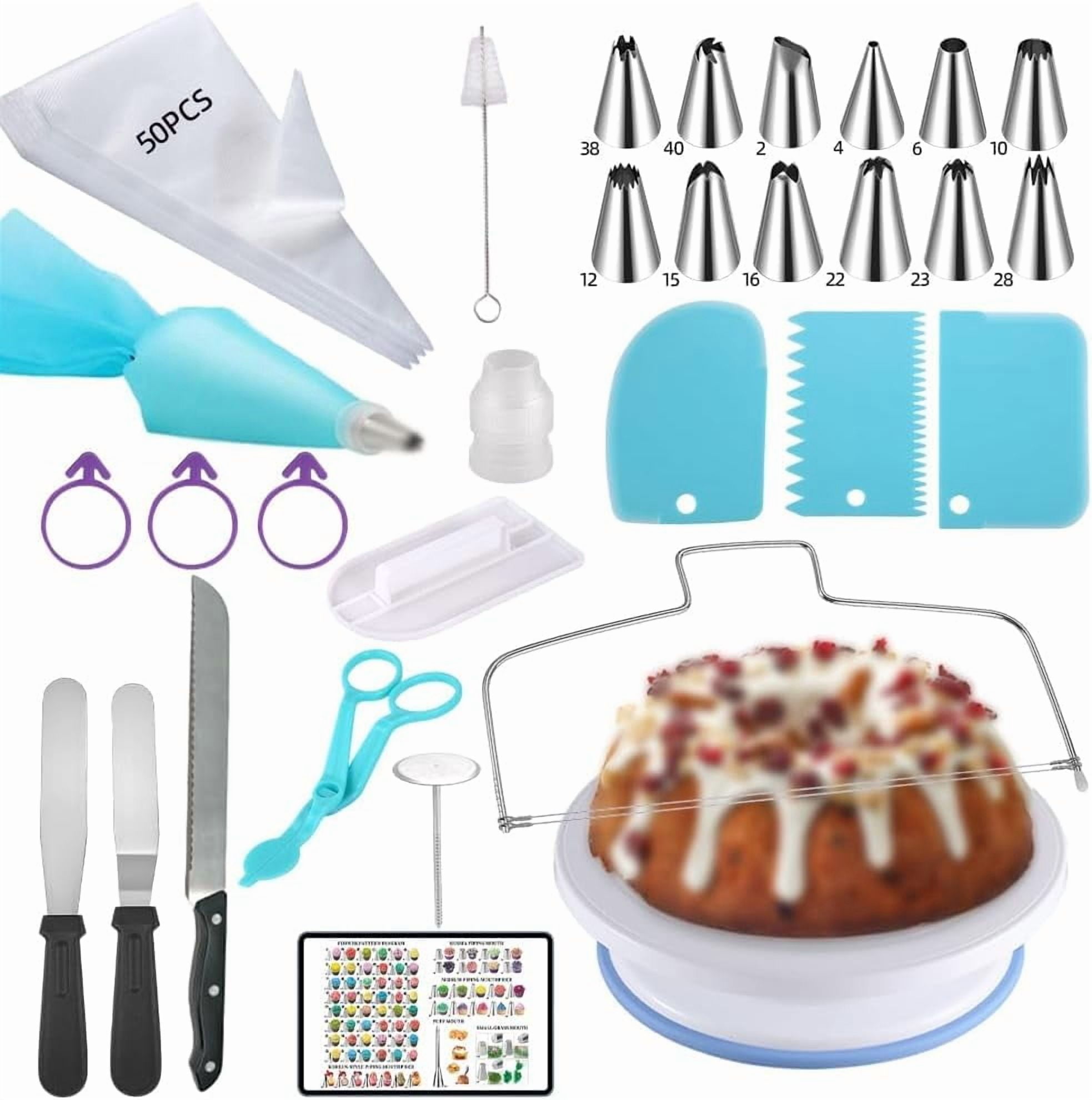 Cake Decorating Kit with Revolving Turntable, Piping Bags and Tips Set ...