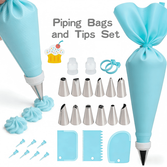 Cake Decorating Supplies Kit - 2 Reusable Piping Bags, 12 Icing Tips ...