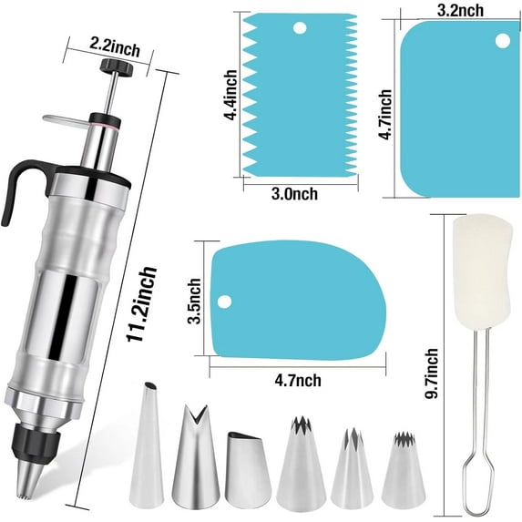 Cake Decorating Syringe Kit, Stainless Steel Piping Tool with 6 Russian ...