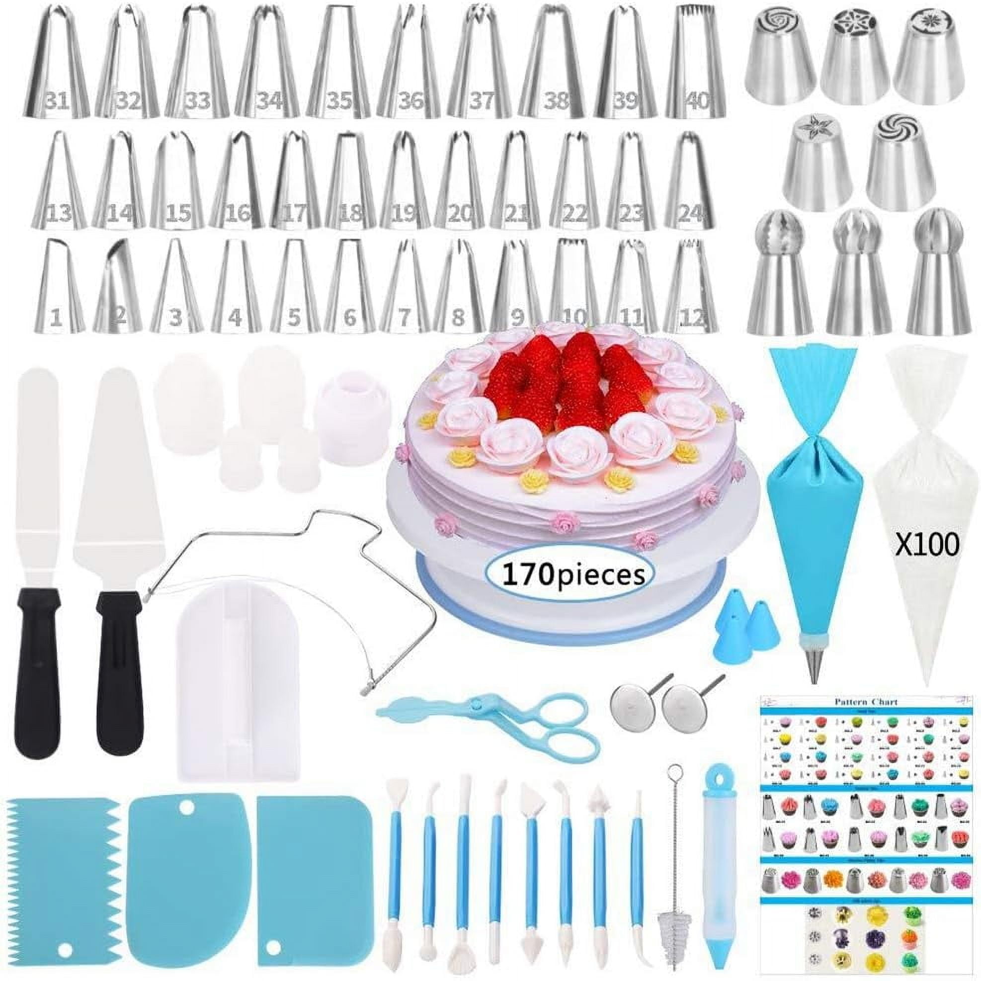 Cake Decorating Tools Kit,170 PCS Baking Supplies Set Turntable Pastry ...