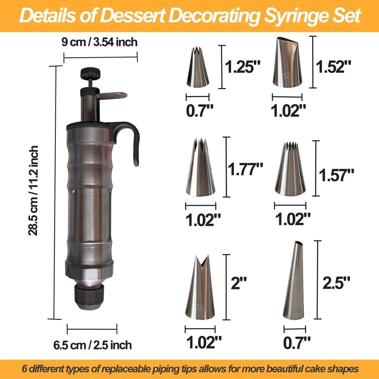 Cake & Dessert Decorating Kit – Piping Syringe with 6 Icing Tips ...