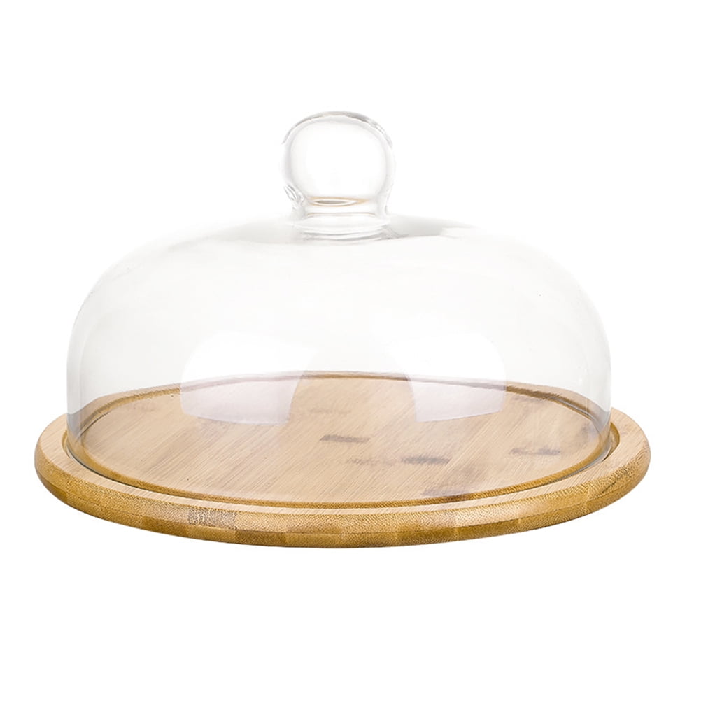 Glass Dome Cake Cover with Bamboo Serving Tray, Round Cheese Platter ...