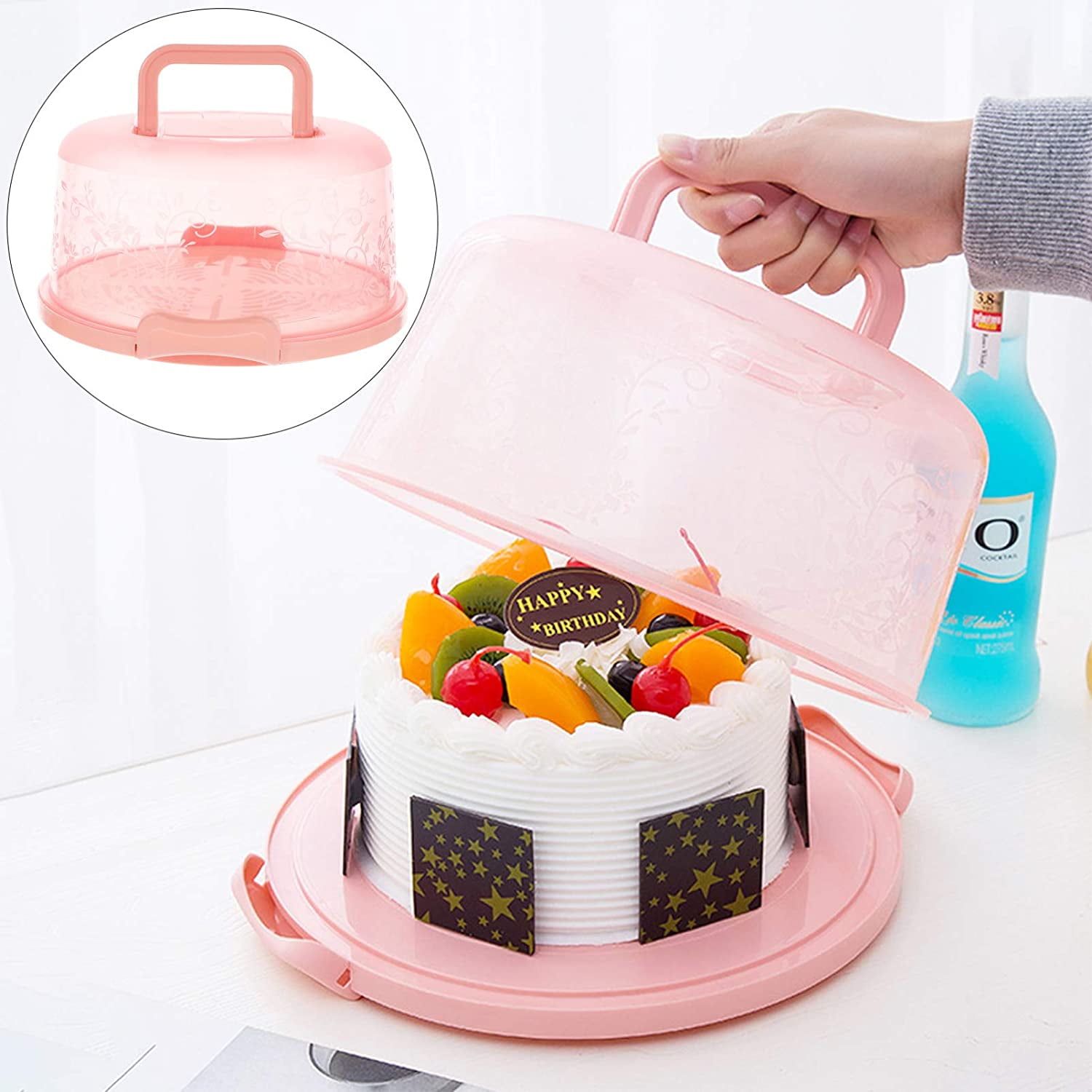 Cake Keeper with Cover - Plastic Cupcake Carrier with Handle - Round ...
