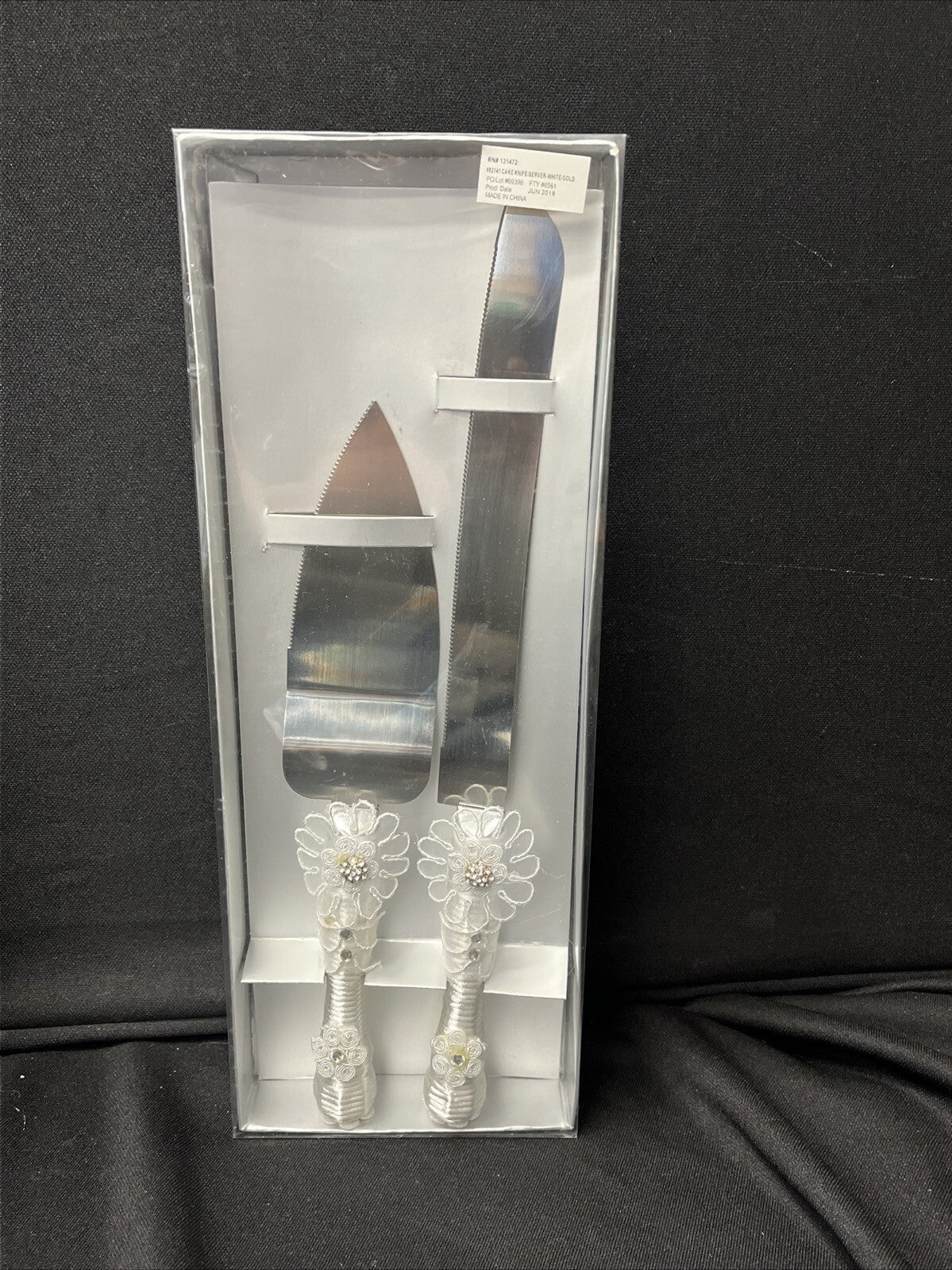 Cake Knife And Server Kit White And Silver For Parties/Marriage Floral ...