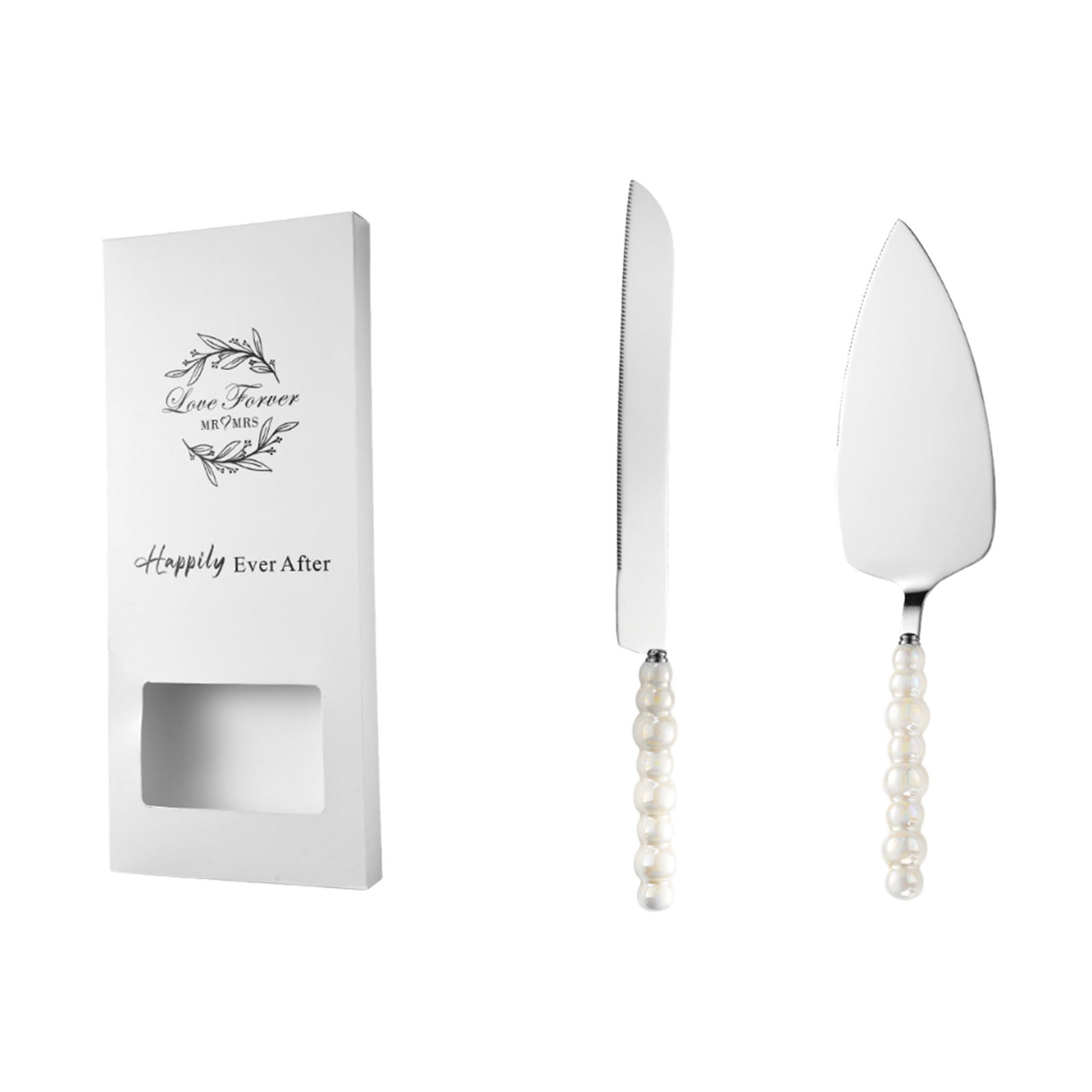 Cake Knife and Spatula Set | Stainless Steel with Ceramic Pearl Handle ...