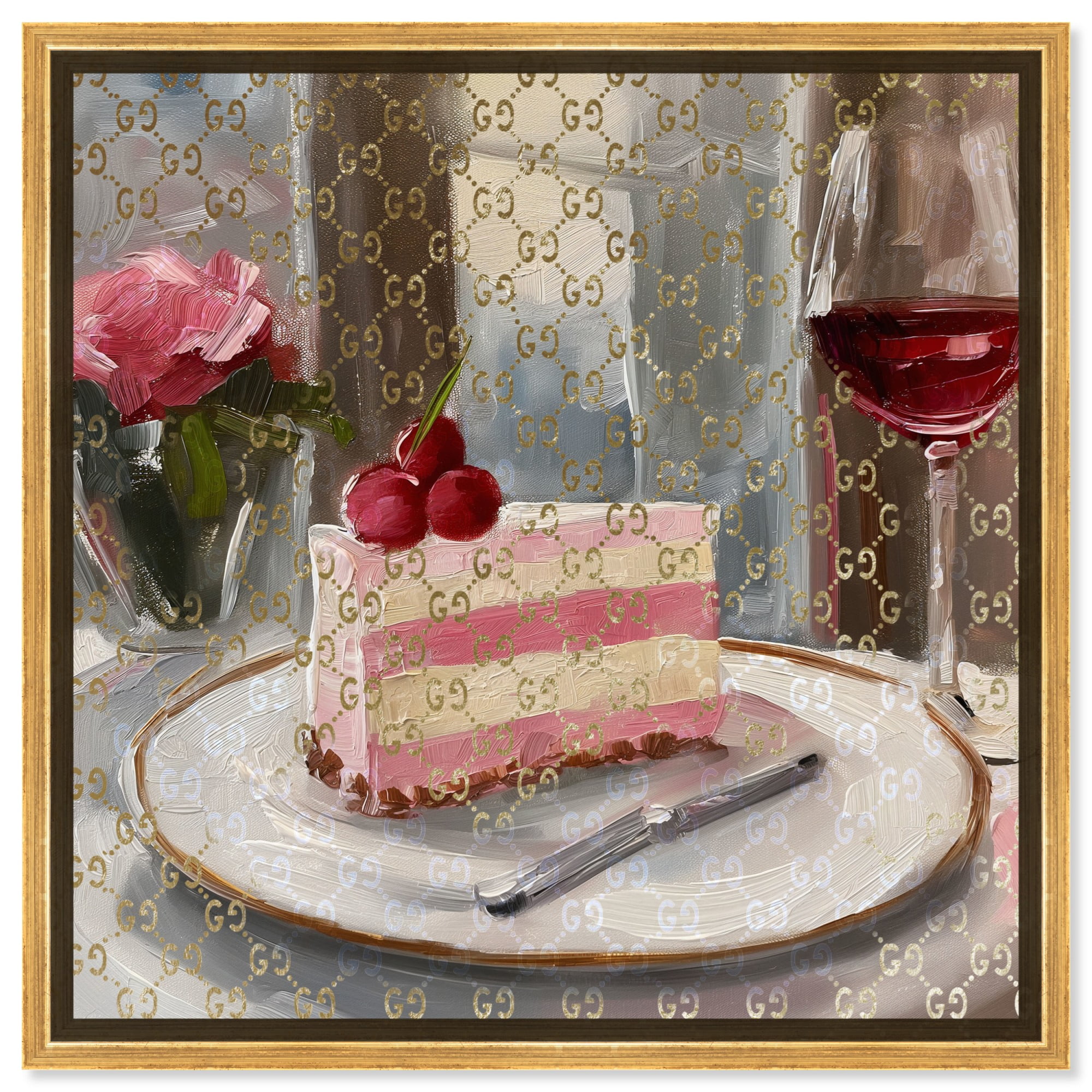 Cake Luxe Canvas Trendy Kitchen Art by Art Remedy, Gold Frame, 16" x 16 ...