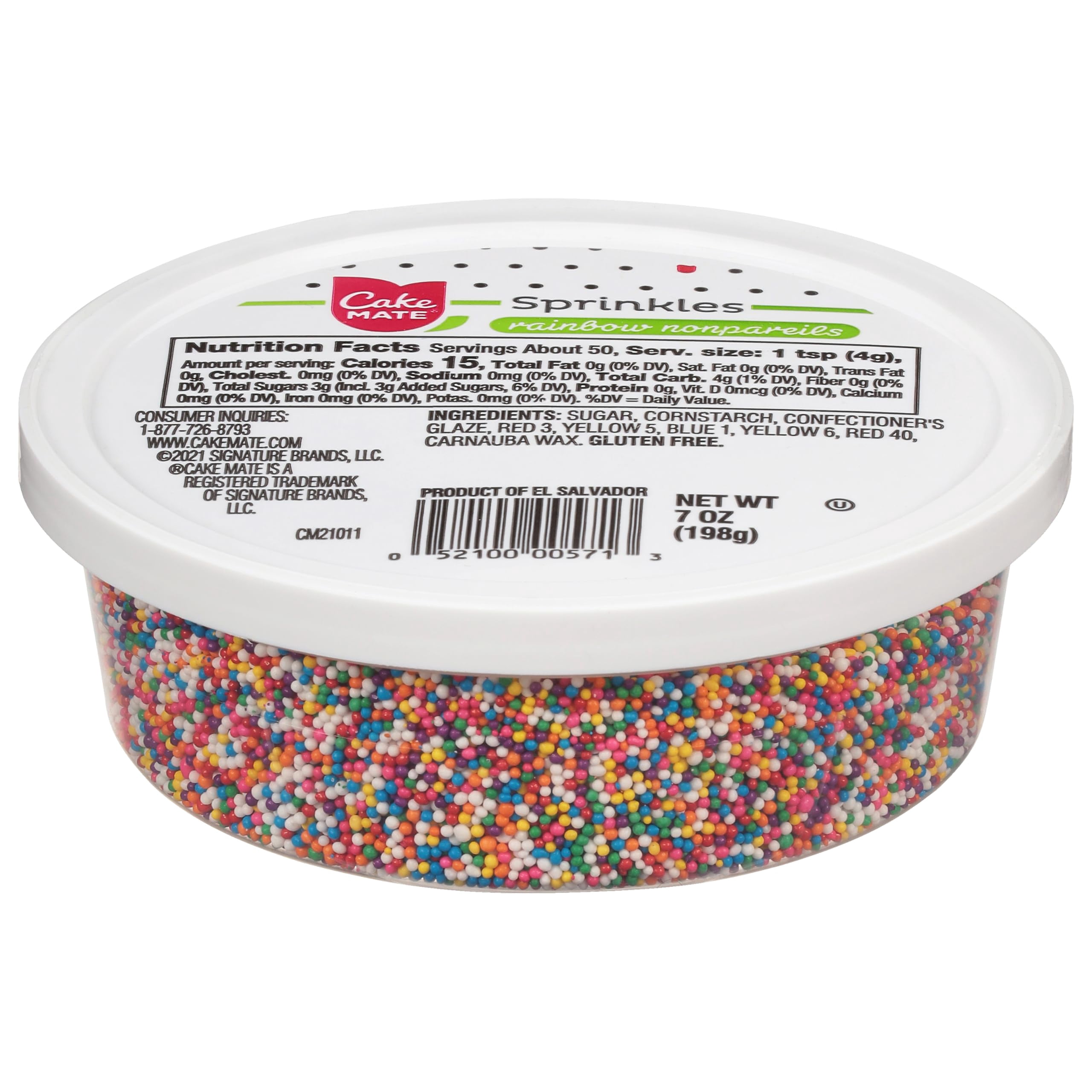 Cake Mate Rainbow Nonpareils GGA1 Hard Sprinkles Tub with Resealable ...