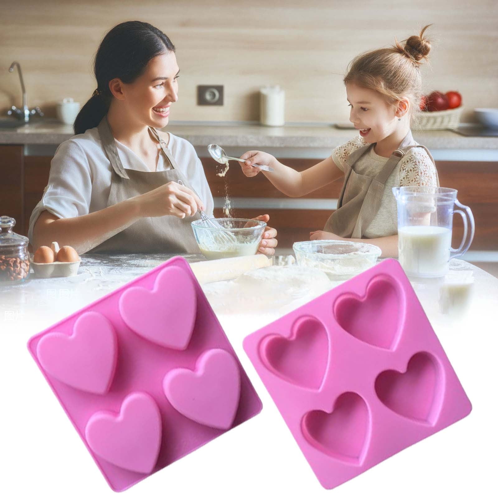 Cake Molds, Yannianjz 4-Cavity Heart Shaped Cake Molds, Non-Stick ...